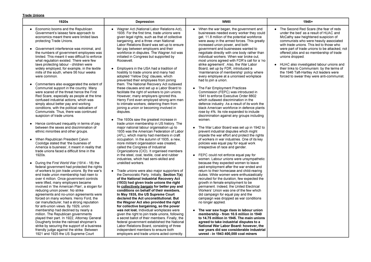 Trade Unions - Government interference was minimal, and the numbers of ...
