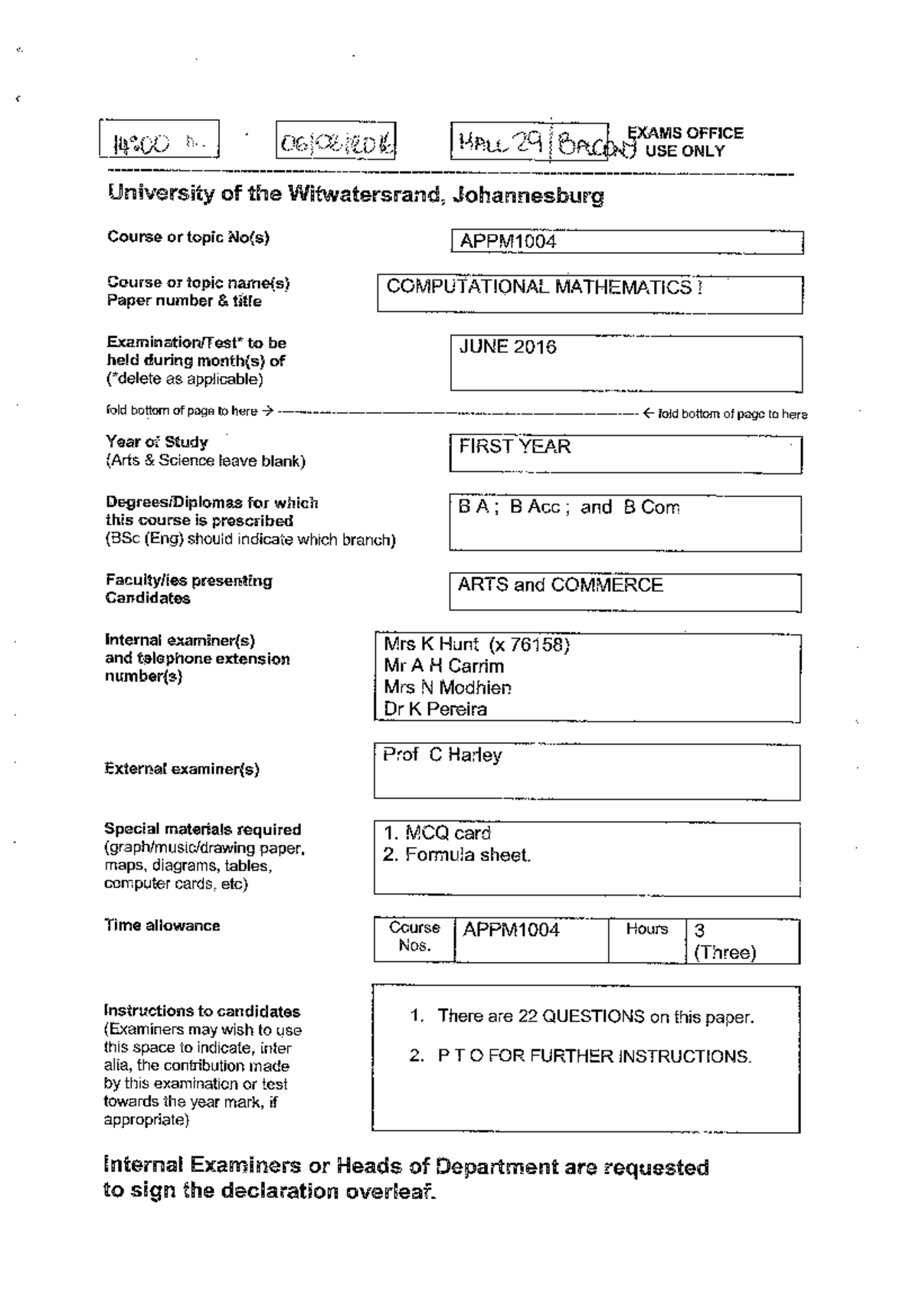 2016 June exam - Past paper for practice - A EXAMS OFFICE Meu 2 PPLODND ...