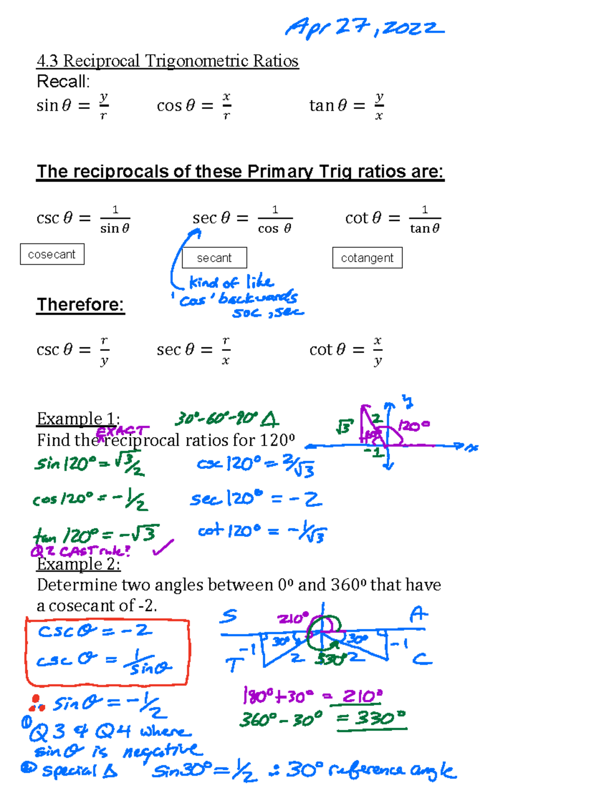 4 3 Reciprocal Trigonometric Ratios 4 Reciprocal Trigonometric Ratios