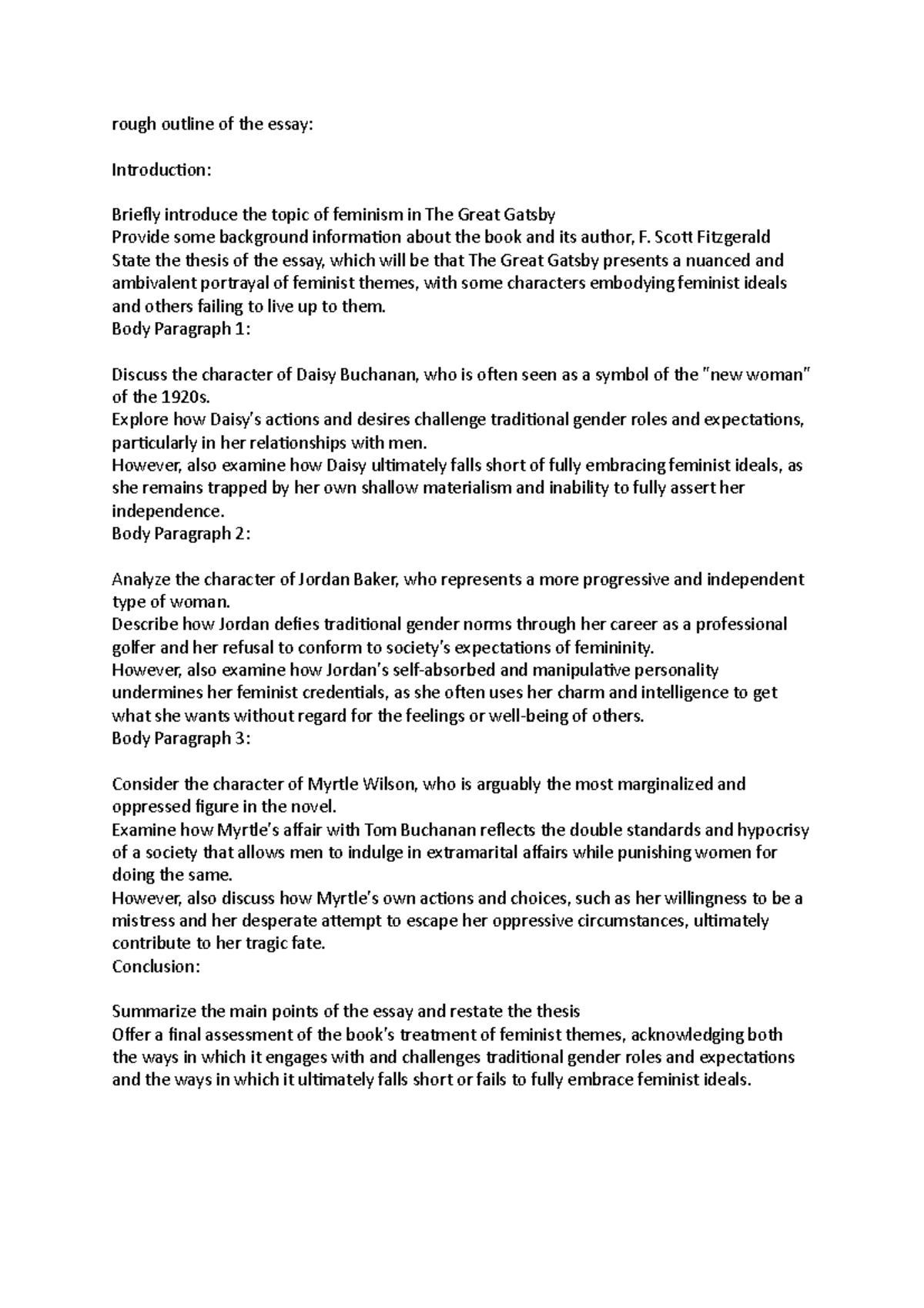 Tgg rough outline - rough outline of the essay: Introduction: Briefly ...