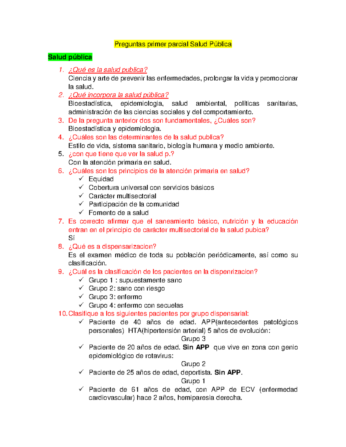 Preguntas de estudio primer parcial Salud Pública - Preguntas primer parcial Salud Pública Salud ...