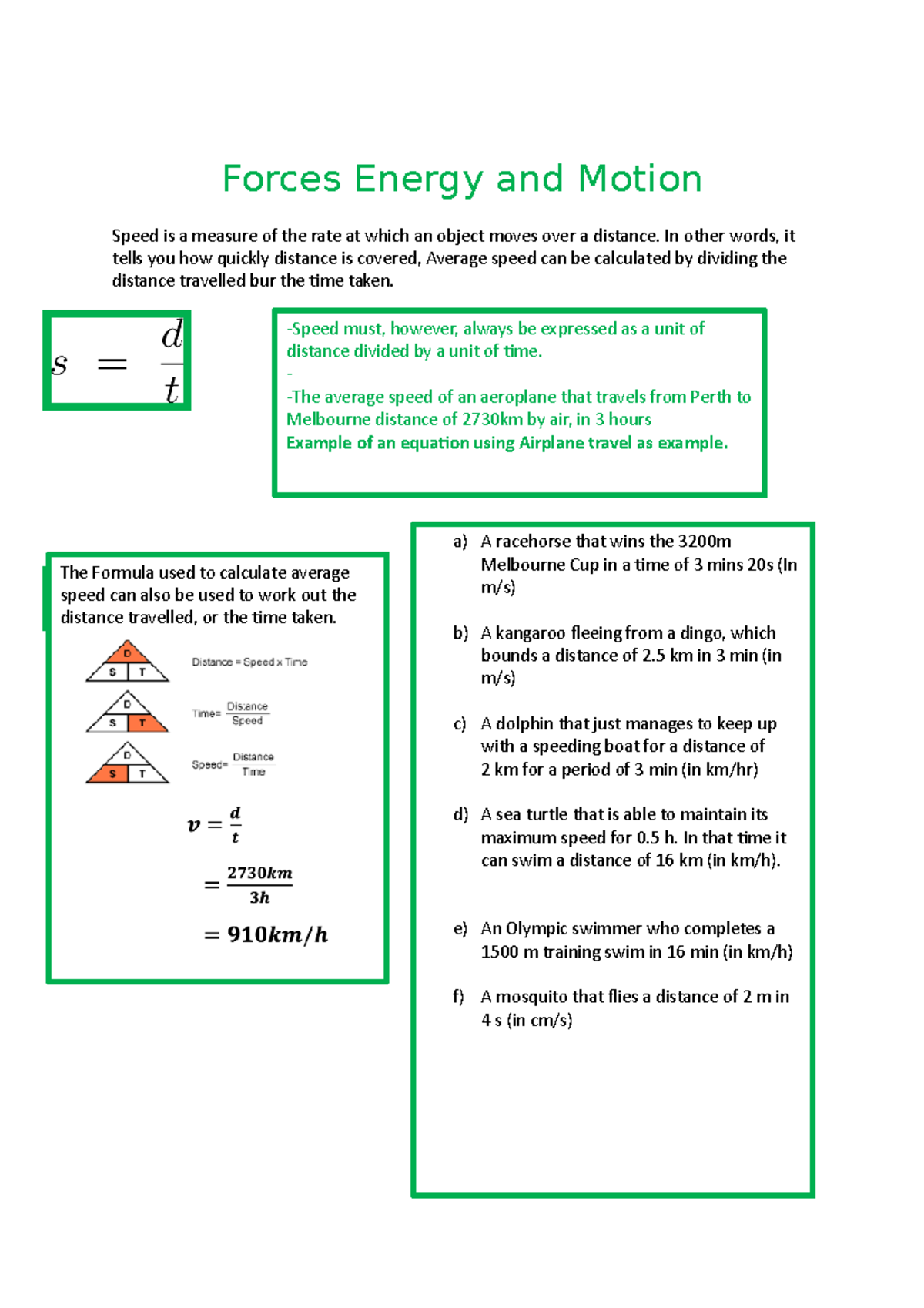 Forces Energy and Motion - Forces Energy and Motion Speed is a measure ...