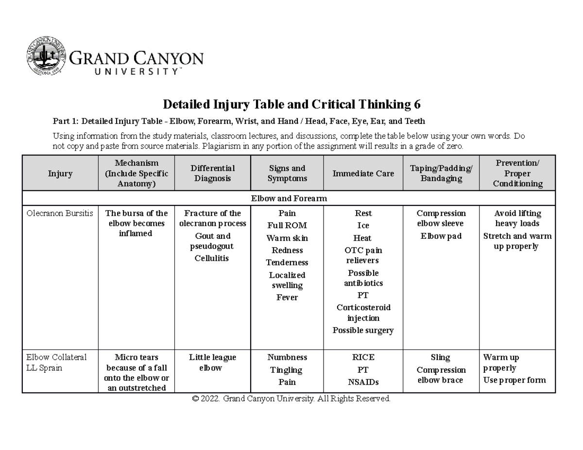 Detailed Injury Table 6 - Do not copy and paste from source materials ...