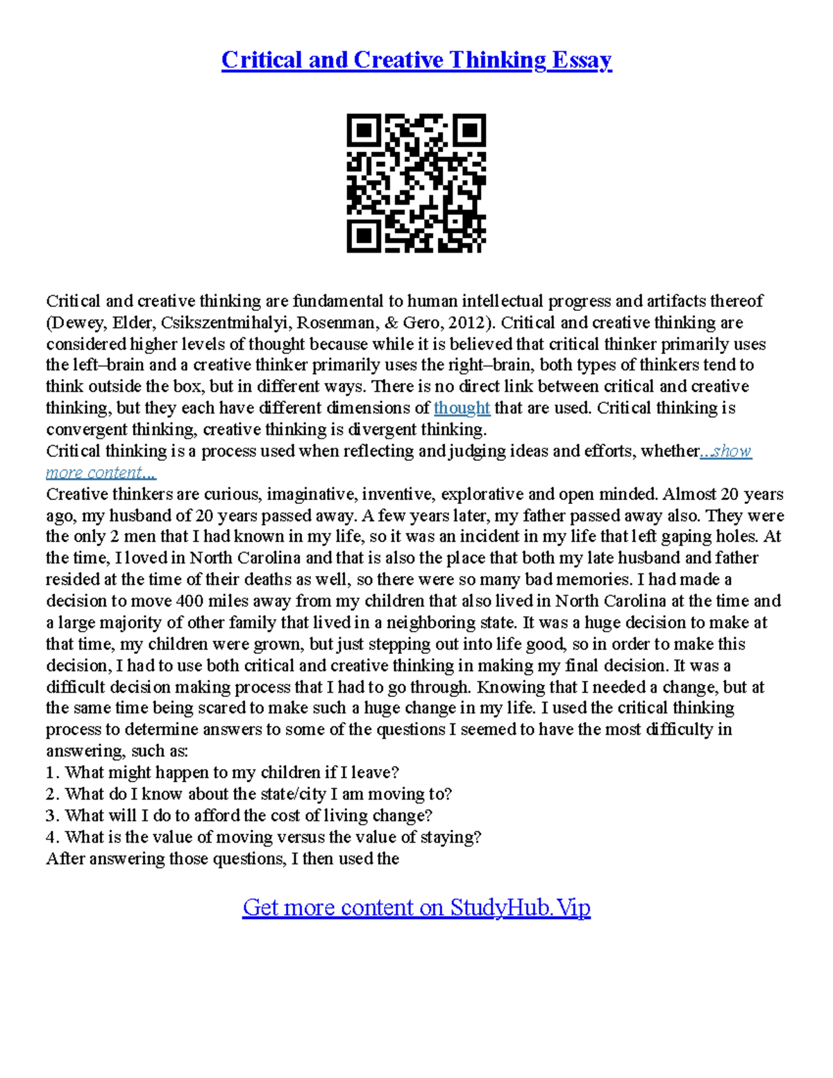 What Is Critical Thinking Essay - Critical and Creative Thinking Essay ...