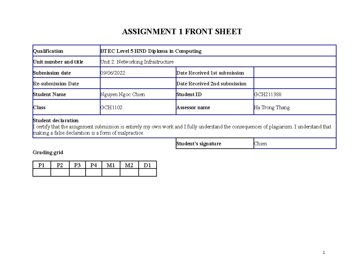 Networking - Assignment 1 Final - ASSIGNMENT 1 FRONT SHEET ...
