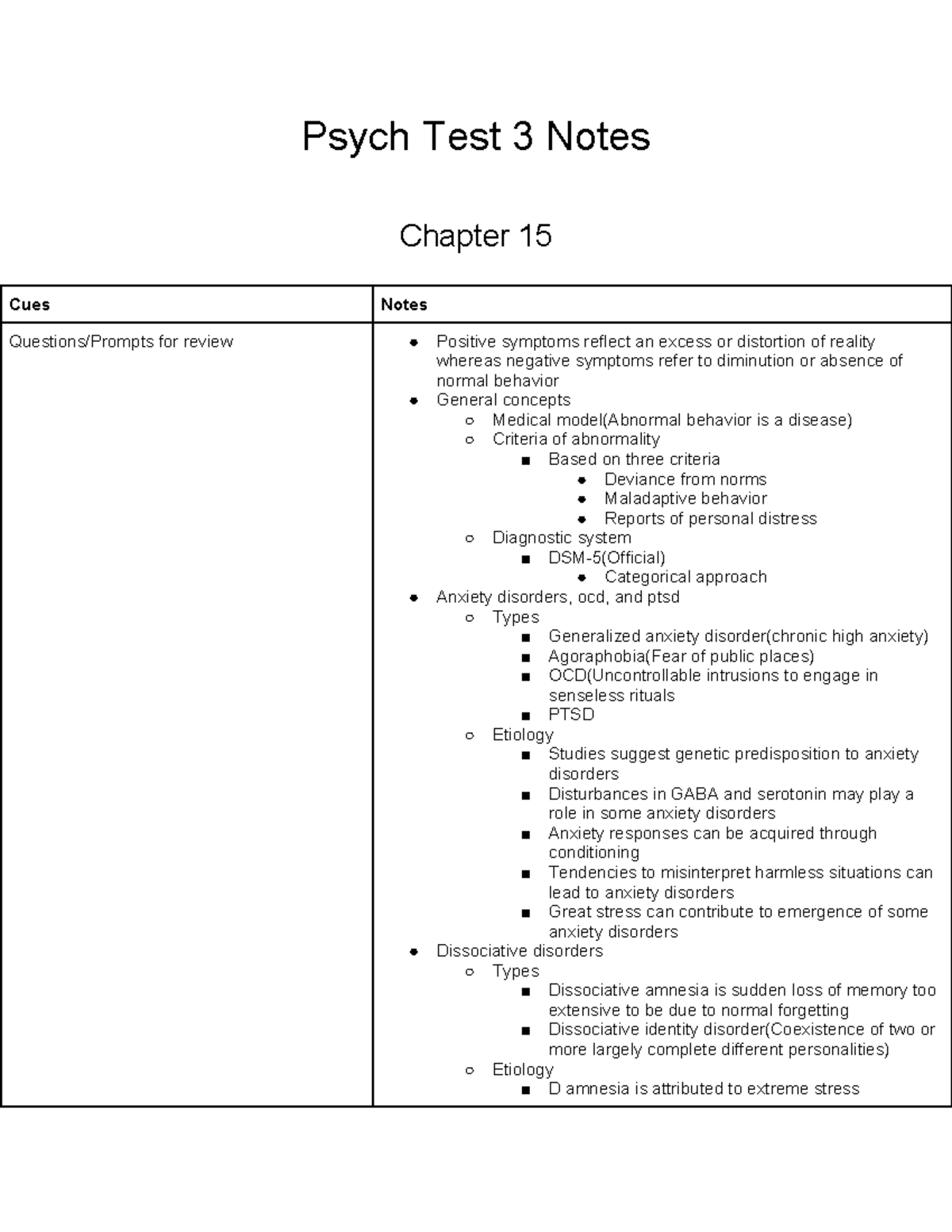 Psyc Test 3 Notes - Psych Test 3 Notes Chapter 15 Cues Notes Questions ...