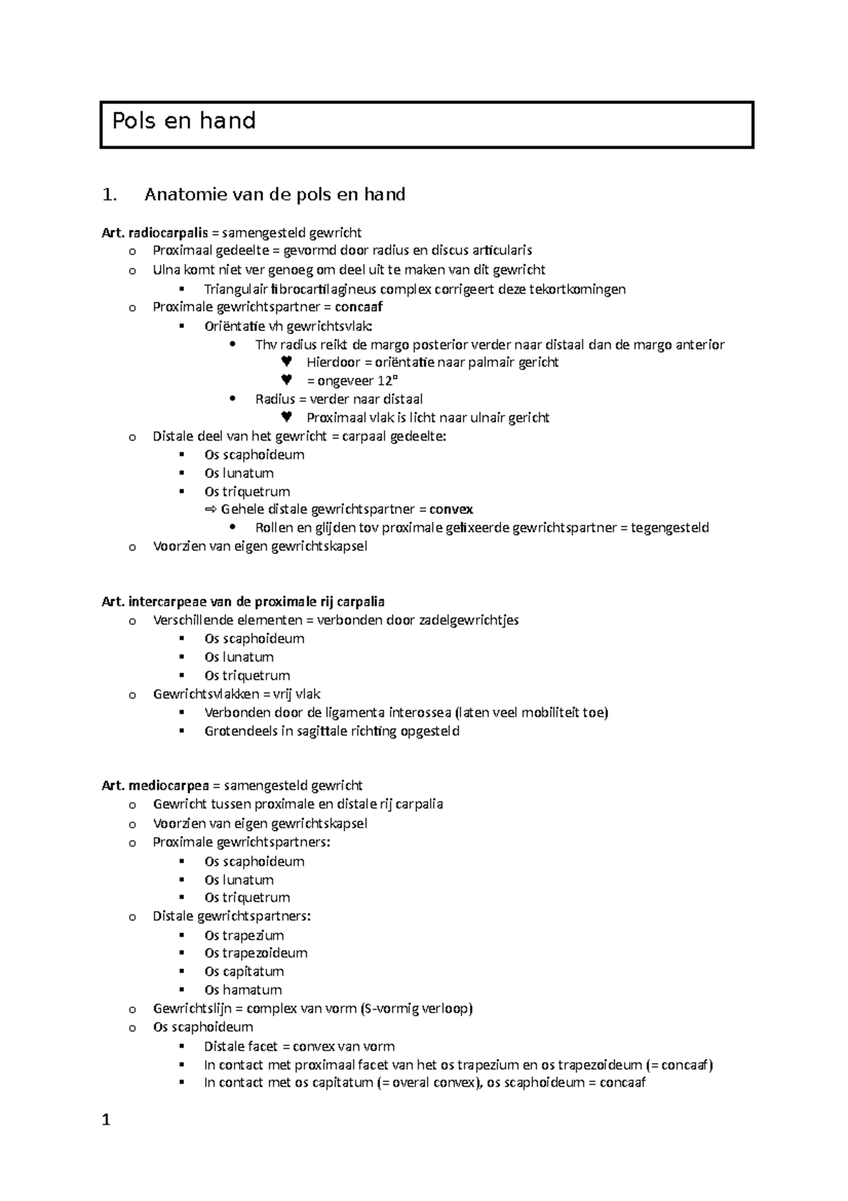 klinische bewegingsanalyse van de pols en de hand - 1. Anatomie van de ...