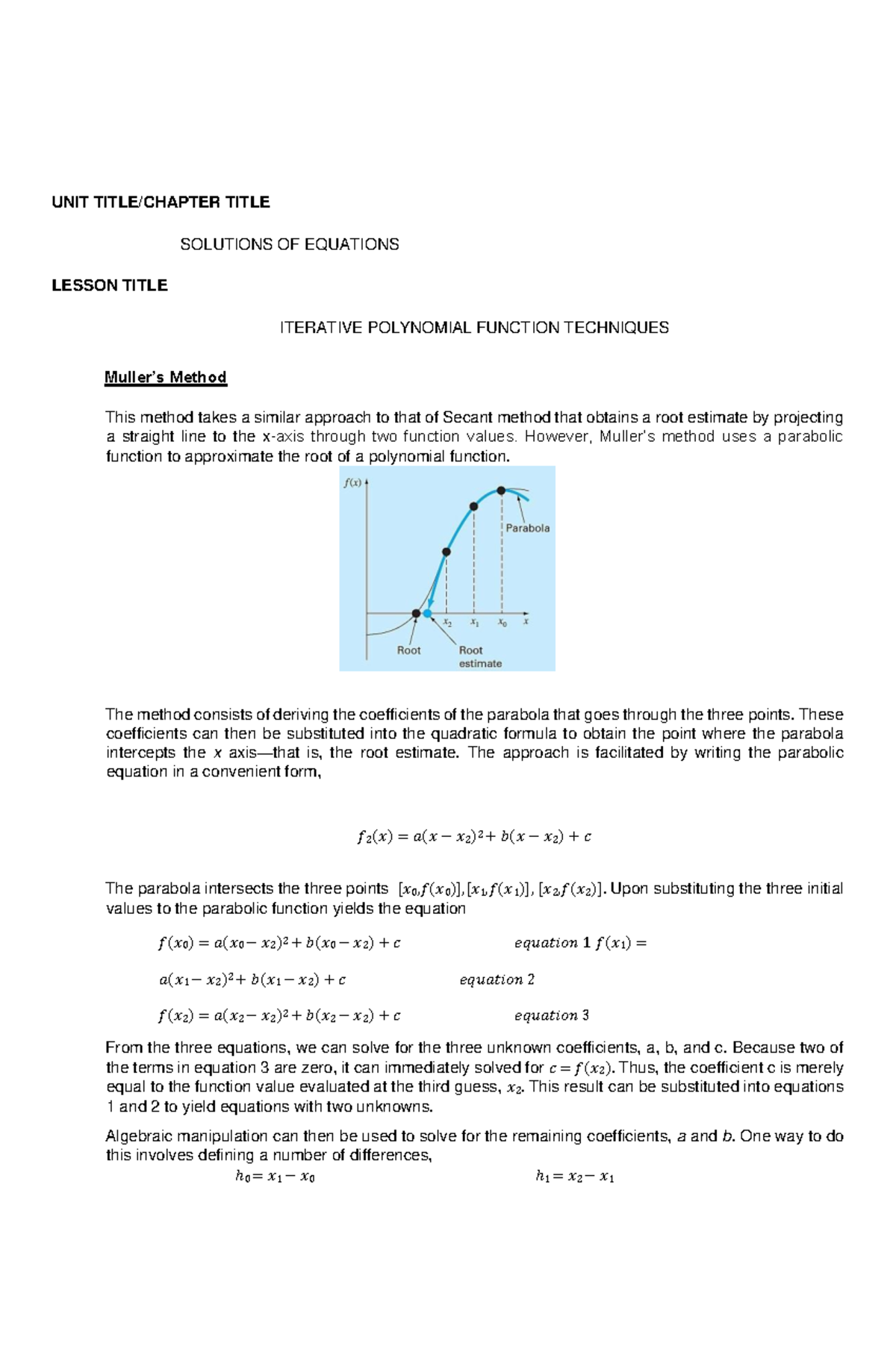 Iterative Polynomial Function Techniques Unit Titlechapter Title Solutions Of Equations