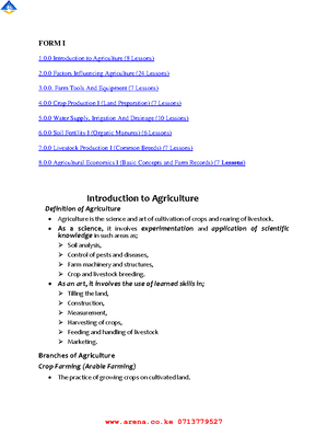 Agriculture FORM 4 Notes - 1 AGRICULTURE FORM IV NOTES 27.0 Livestock ...