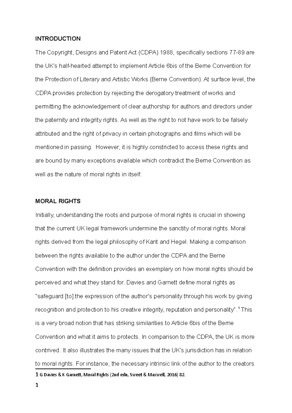 IP Moral Rights Essay A2 - INTRODUCTION The Copyright, Designs and ...