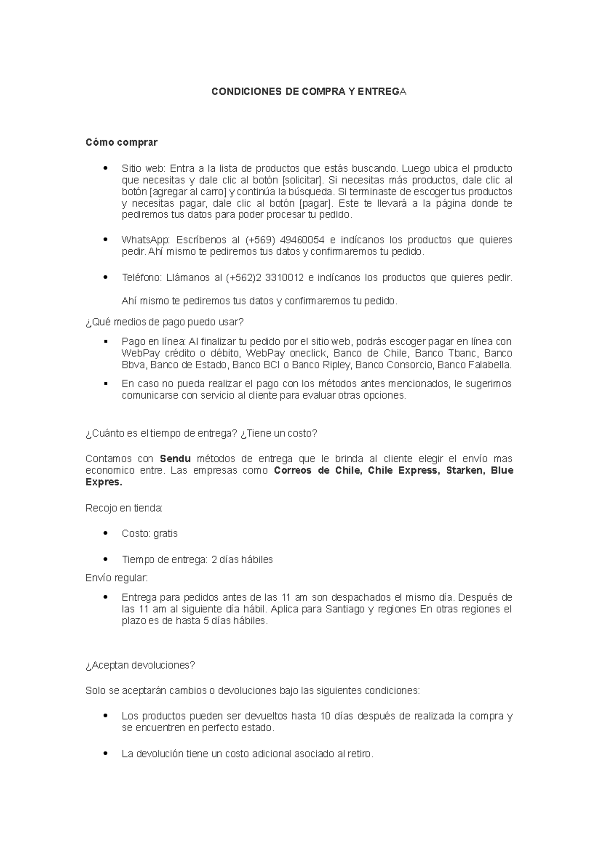 Condiciones DE Compra Y Entrega - CONDICIONES DE COMPRA Y ENTREG A Cómo comprar Sitio web: Entra ...