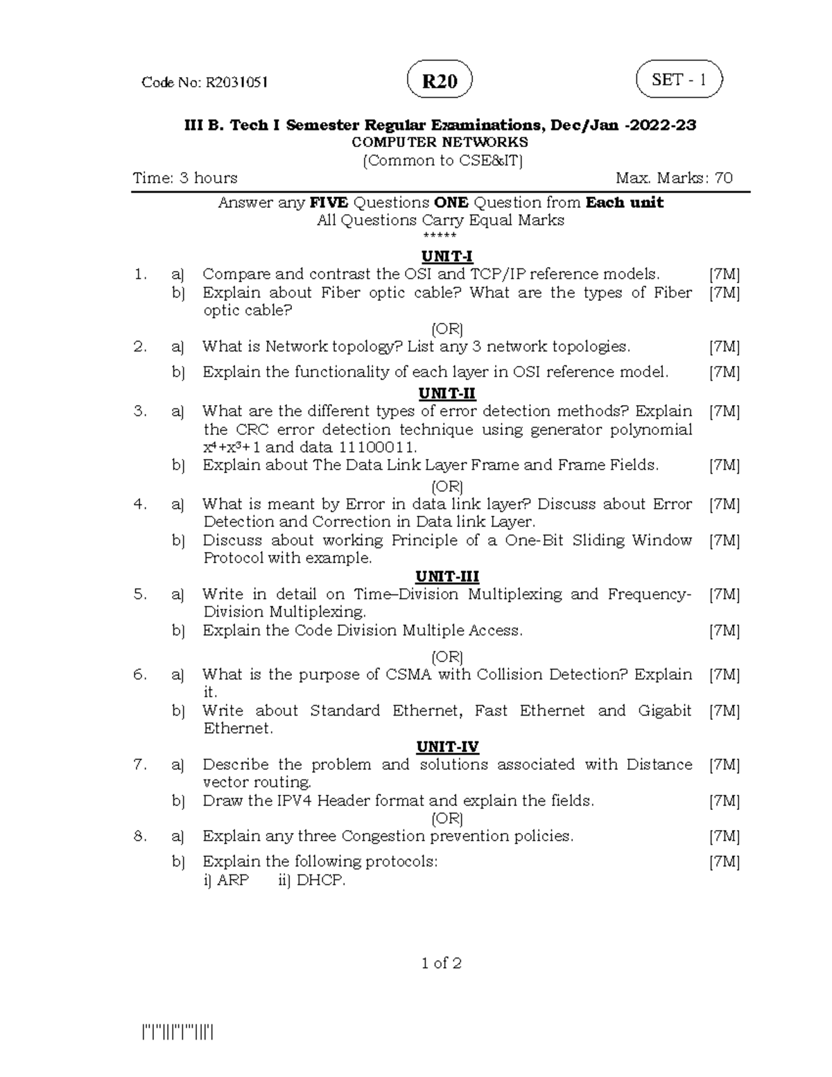 Computer Networks JAN 2023 - III B. Tech I Semester Regular Examinations, Dec/Jan -2022 ...