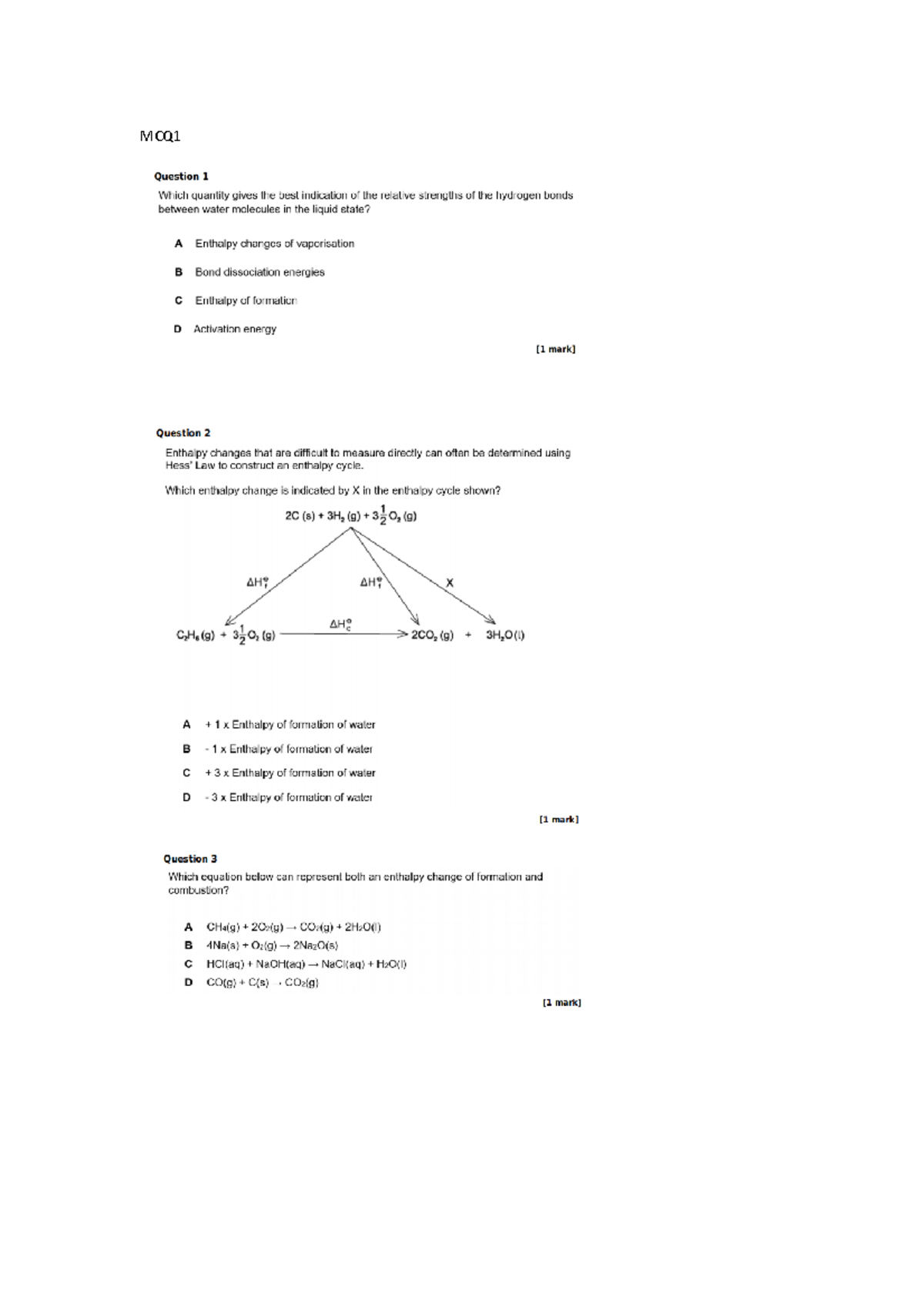 Enthalp change (2019-2021) - CM1131 - MCQ MCQ MCQ MCQ Structure ...