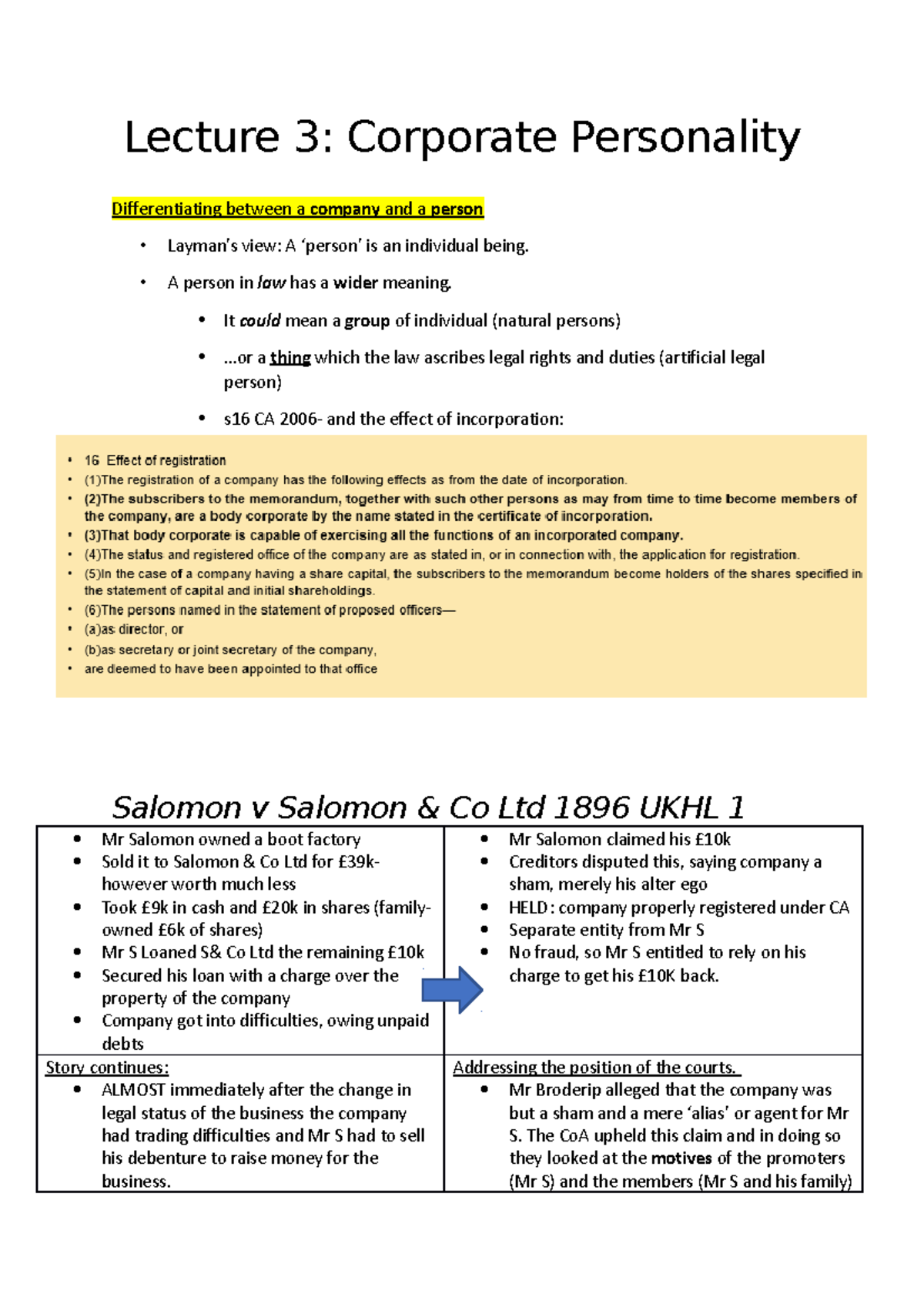 Lecture 3- Corporate Personality - Lecture 3: Corporate Personality ...