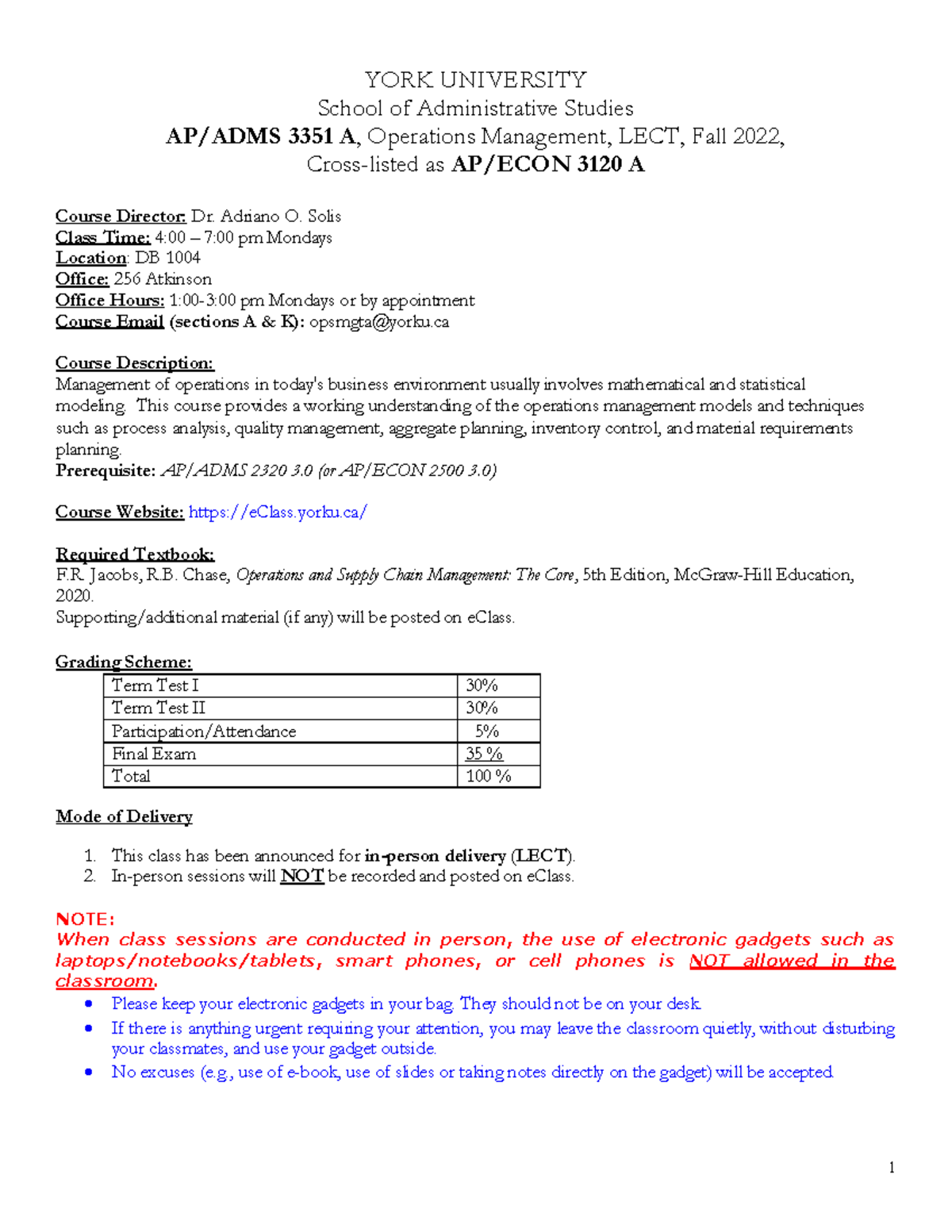 ADMS 3351 Course Outline - YORK UNIVERSITY School of Administrative ...