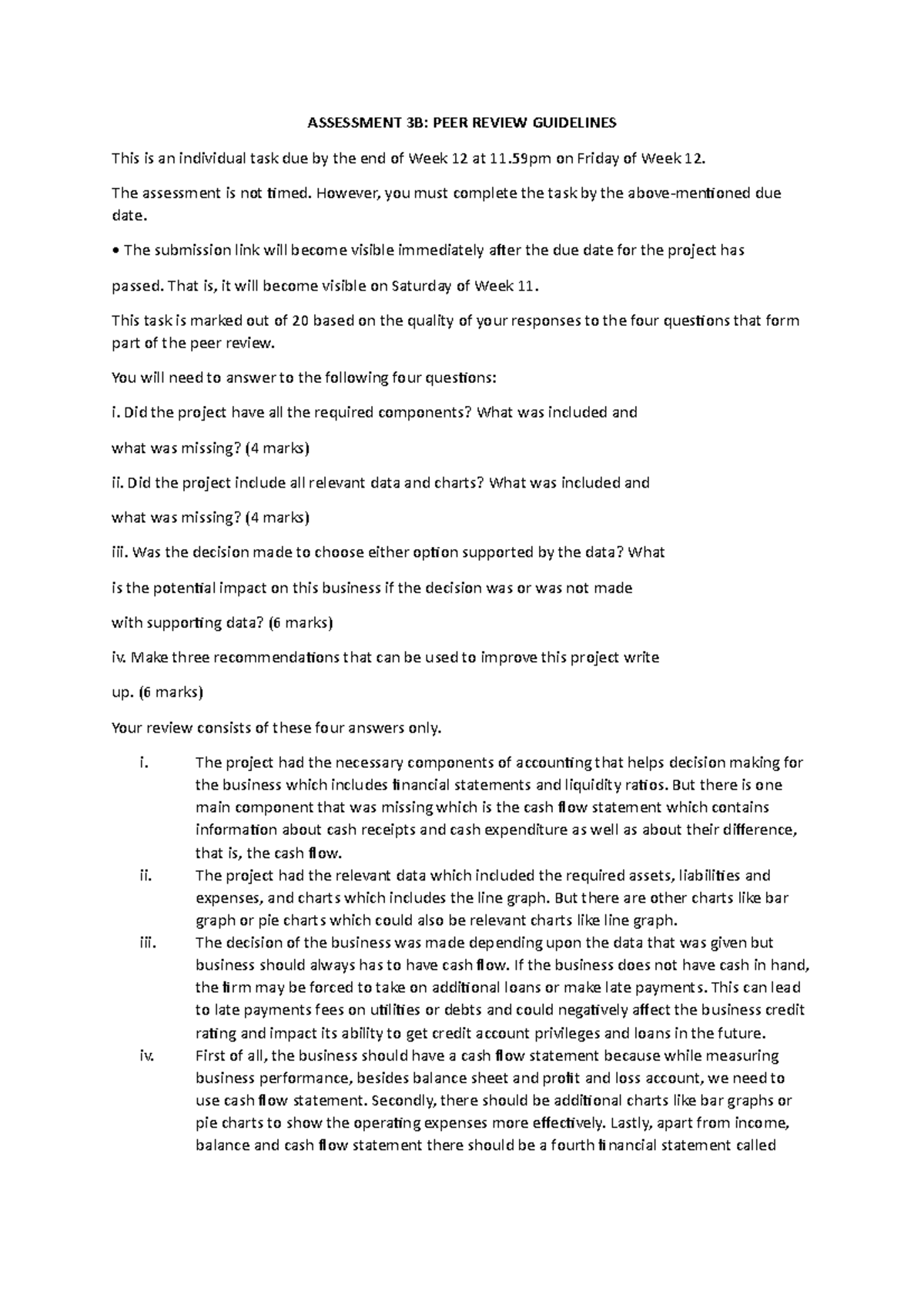 Assessment 3B Peer Review - ASSESSMENT 3B: PEER REVIEW GUIDELINES This ...