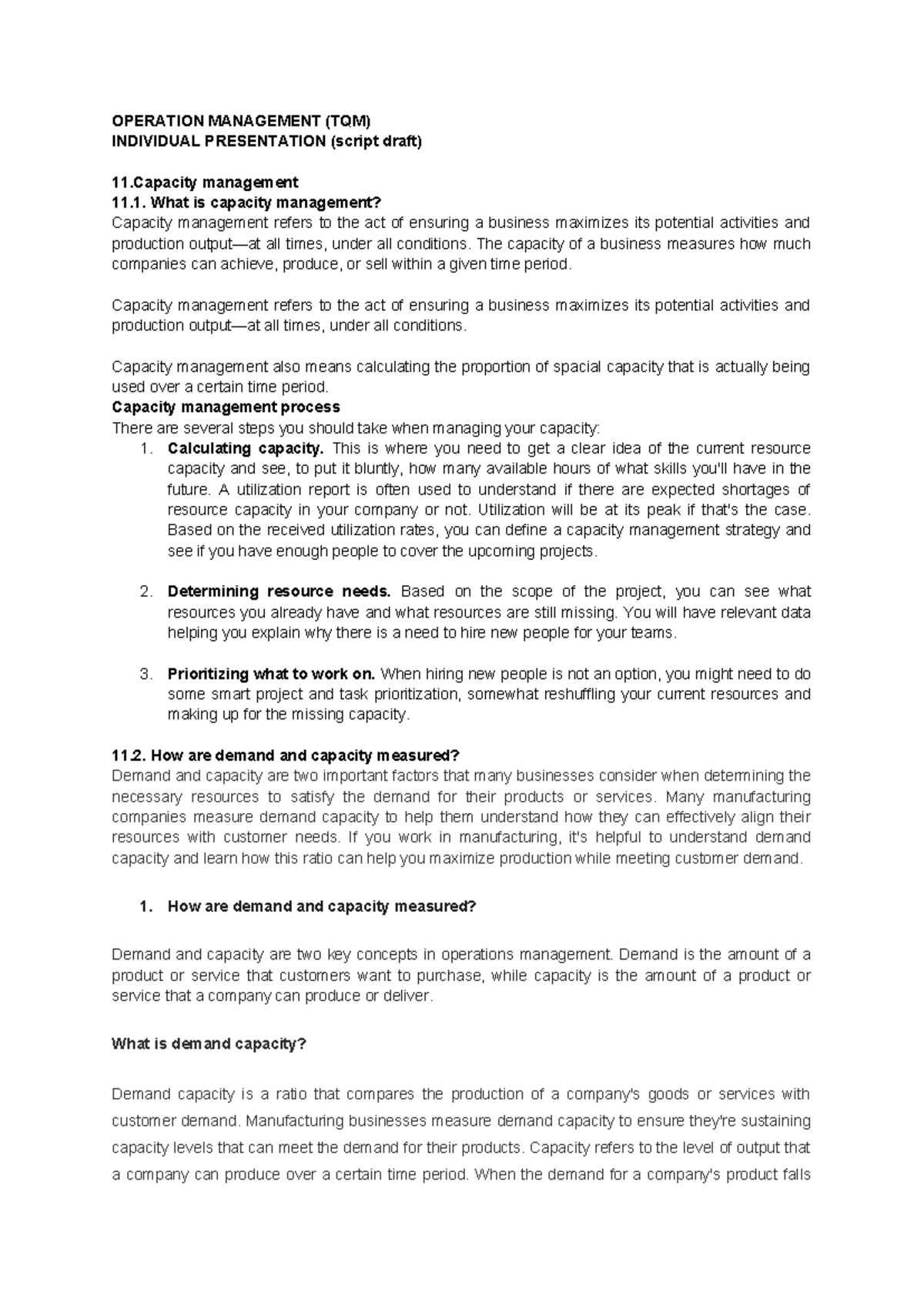 Script Optman - Lecture about Capacity Management. - OPERATION ...