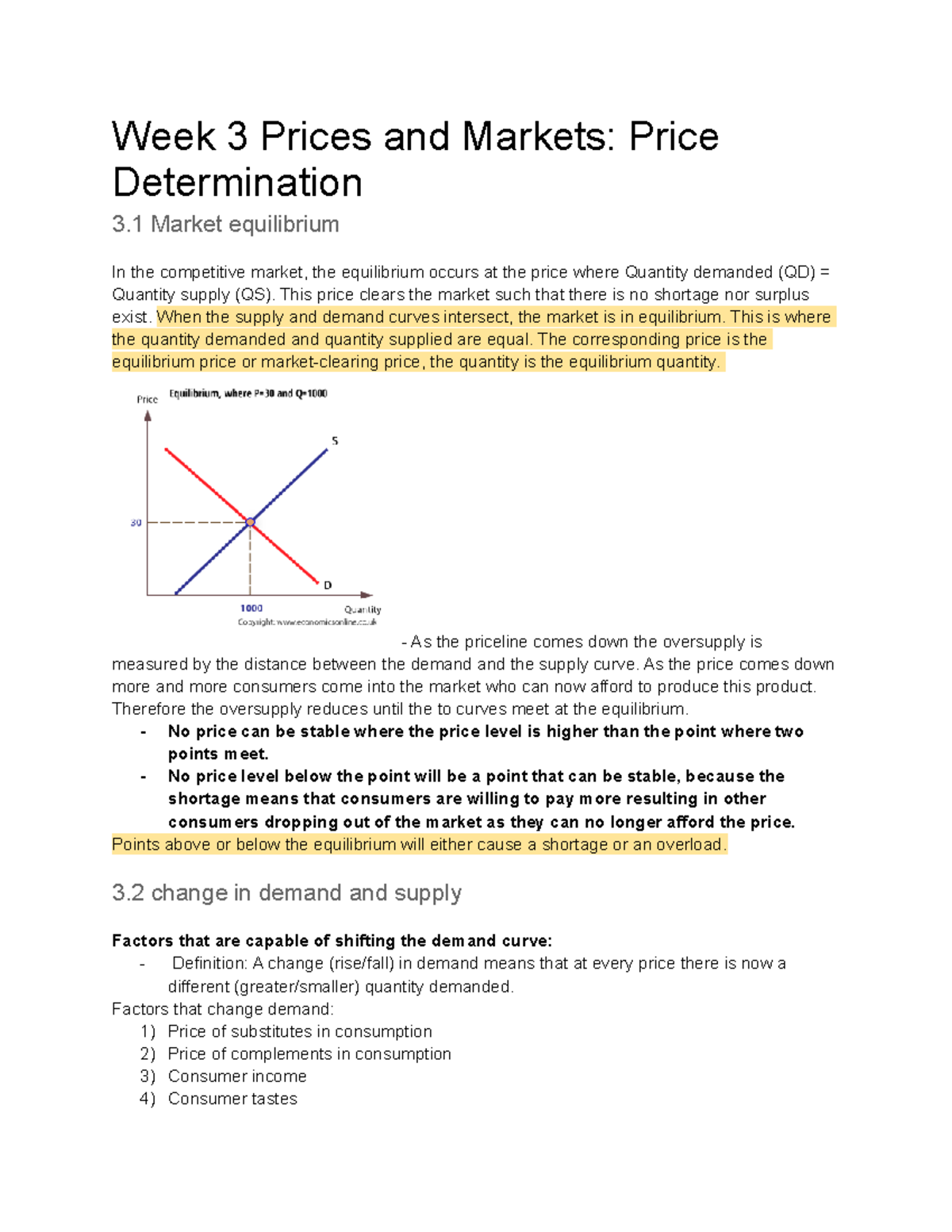 Week 3 Prices and Markets Price Determination - This price clears the ...