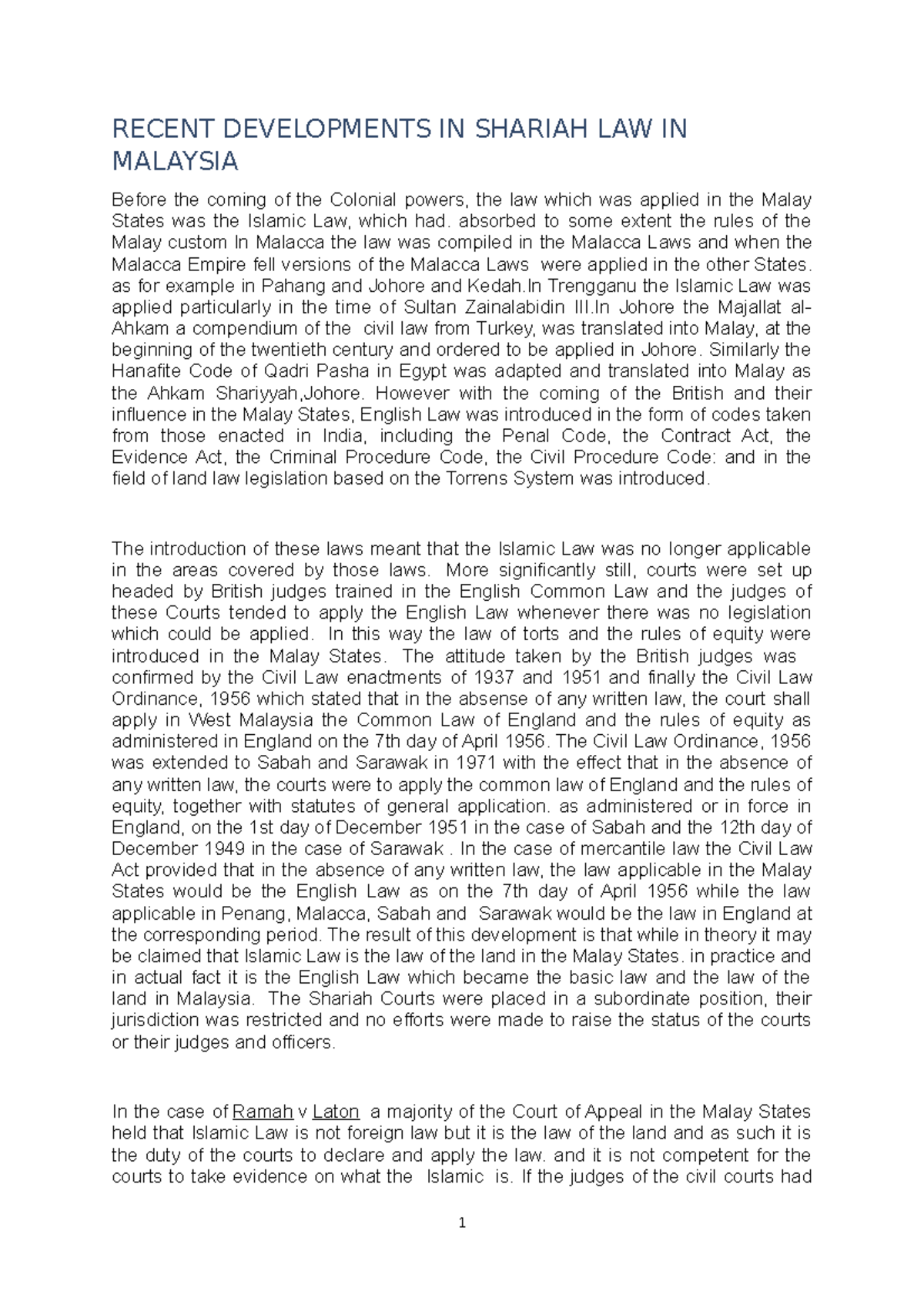 Syariah Law recent development - RECENT DEVELOPMENTS IN SHARIAH LAW IN ...