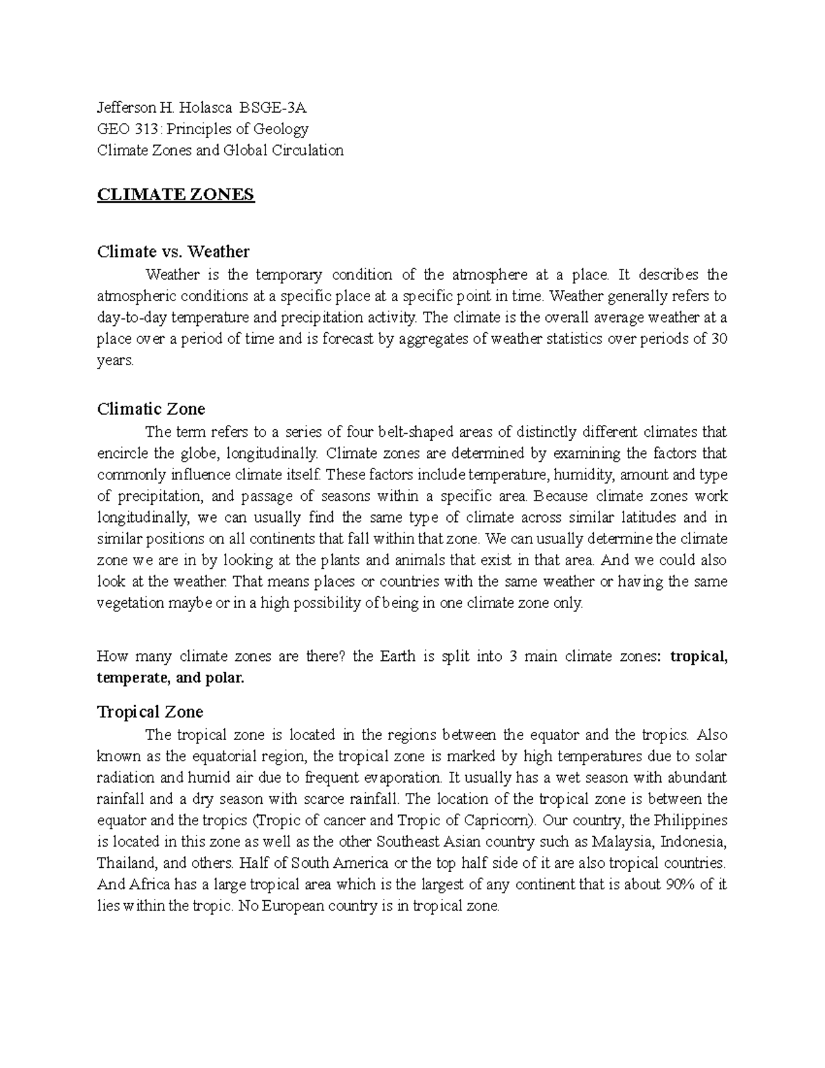 Holasca Script(Climatic Zones and Global Circulations) - Jefferson H ...