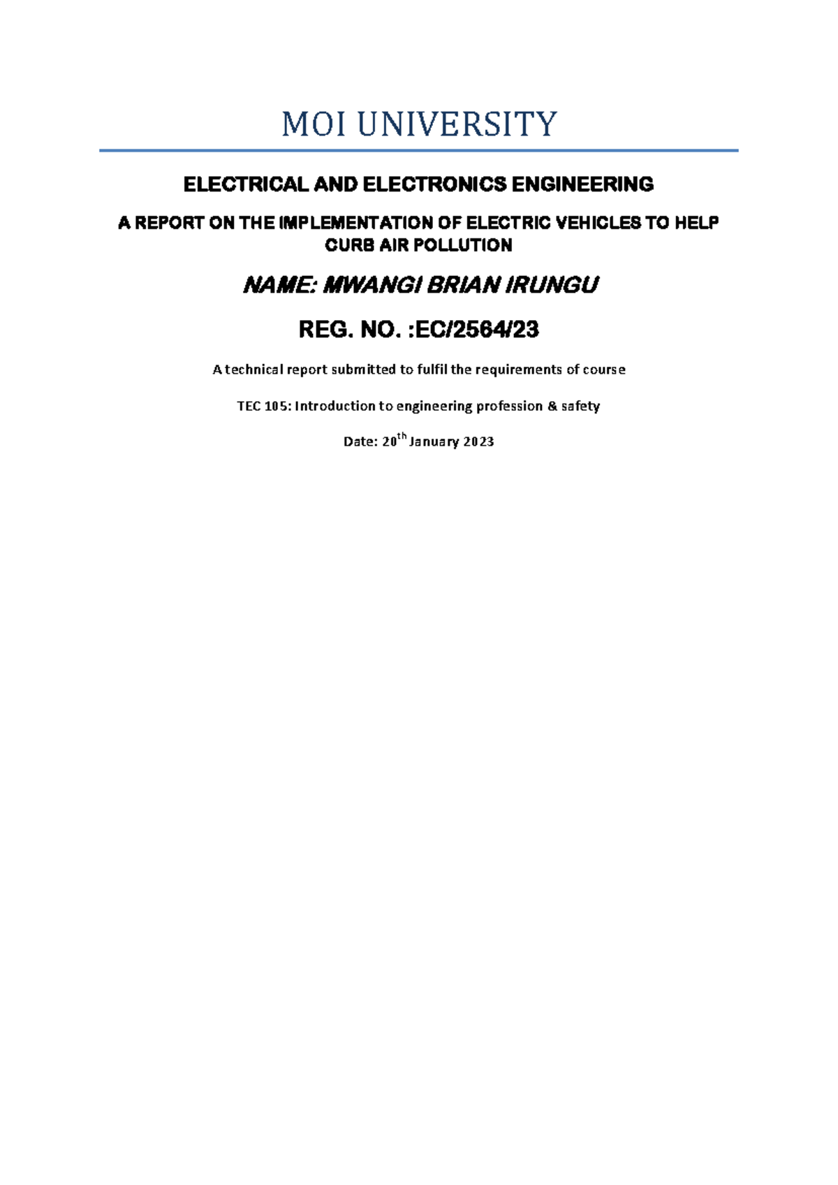 TEC 105 Report - MOI UNIVERSITY ELECTRICAL AND ELECTRONICS ENGINEERING ...