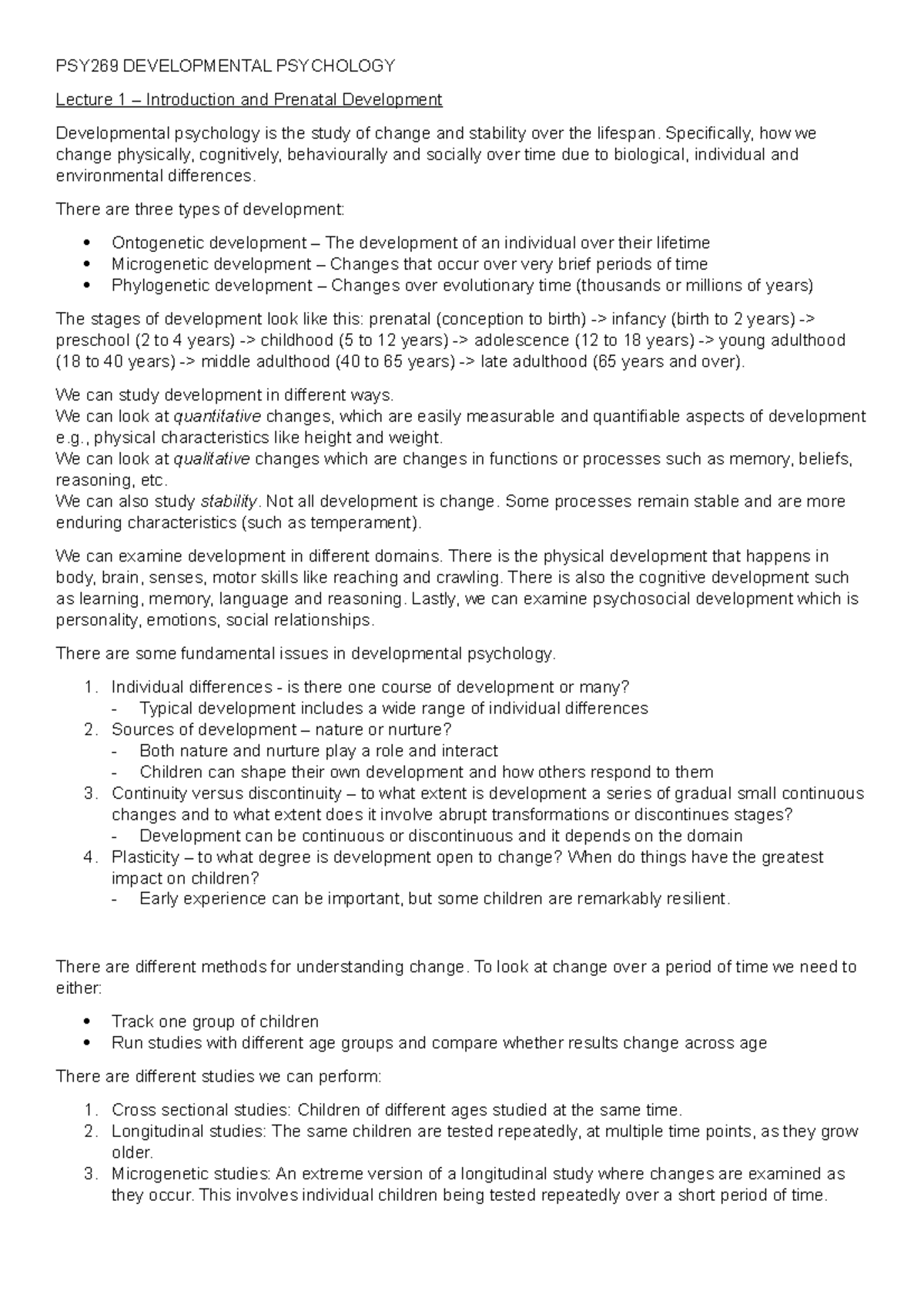 PSY269 Developmental Psychology - PSY269 DEVELOPMENTAL PSYCHOLOGY Lecture 1 – Introduction and ...