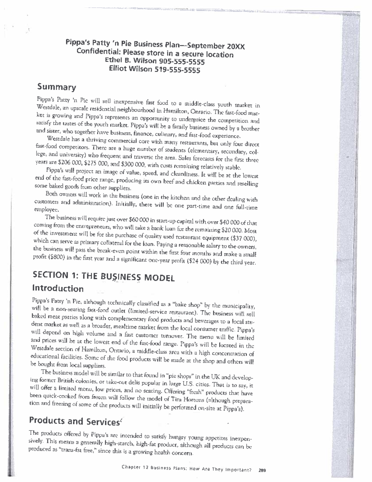 Sample Business Plan - Pippa s Patty n Pie Business Plan - FASH 254 ...