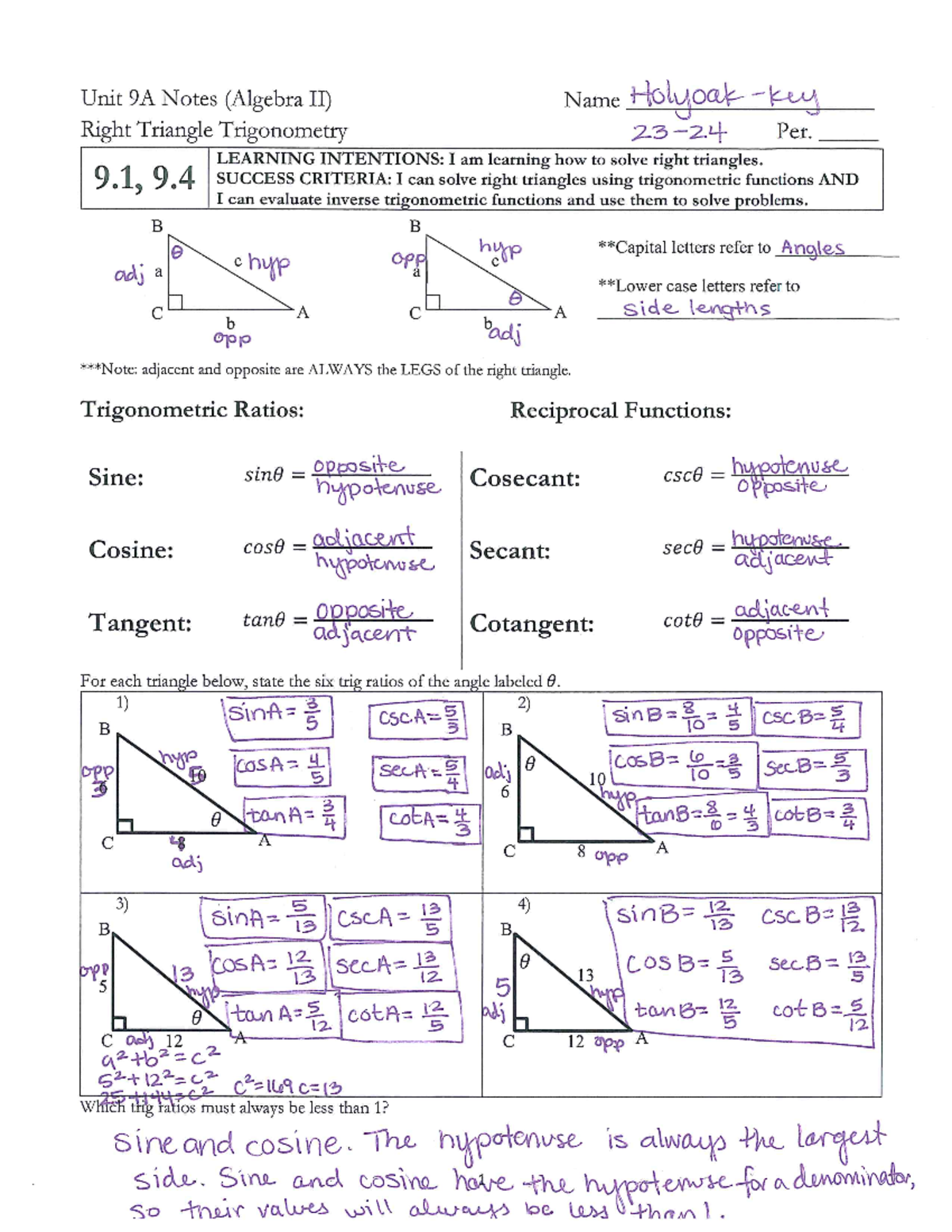 Unit 9A Notes KEY - Studocu