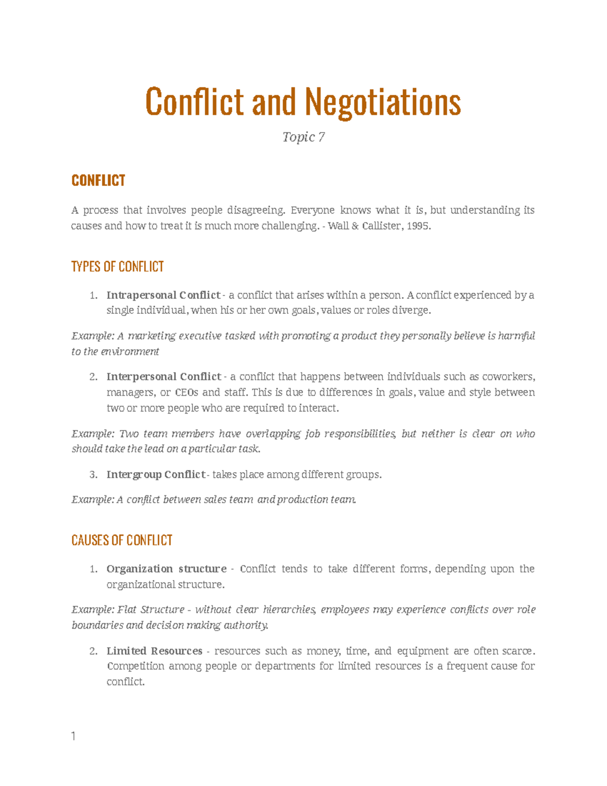 Conflict and Negotiations - Topic 7 - Conflict and Negotiations Topic 7 ...