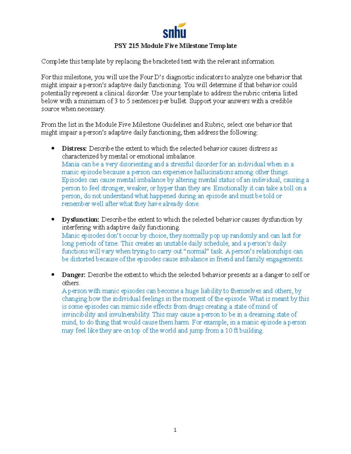 PSY 215 Module Five Milestone Template - PSY 215 Module Five Milestone ...