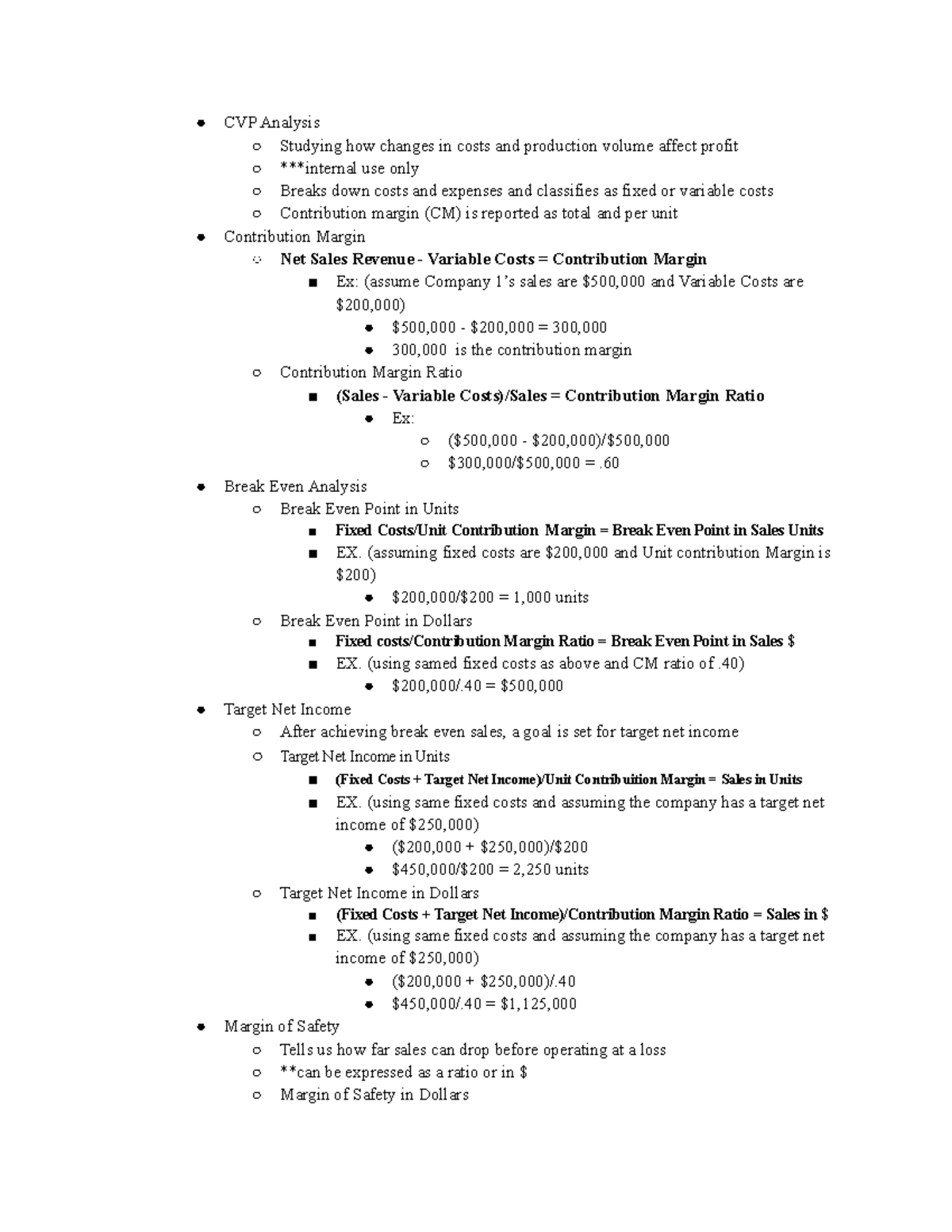 Managerial CH. 6 Notes - CVP Analysis Studying how changes in costs and ...