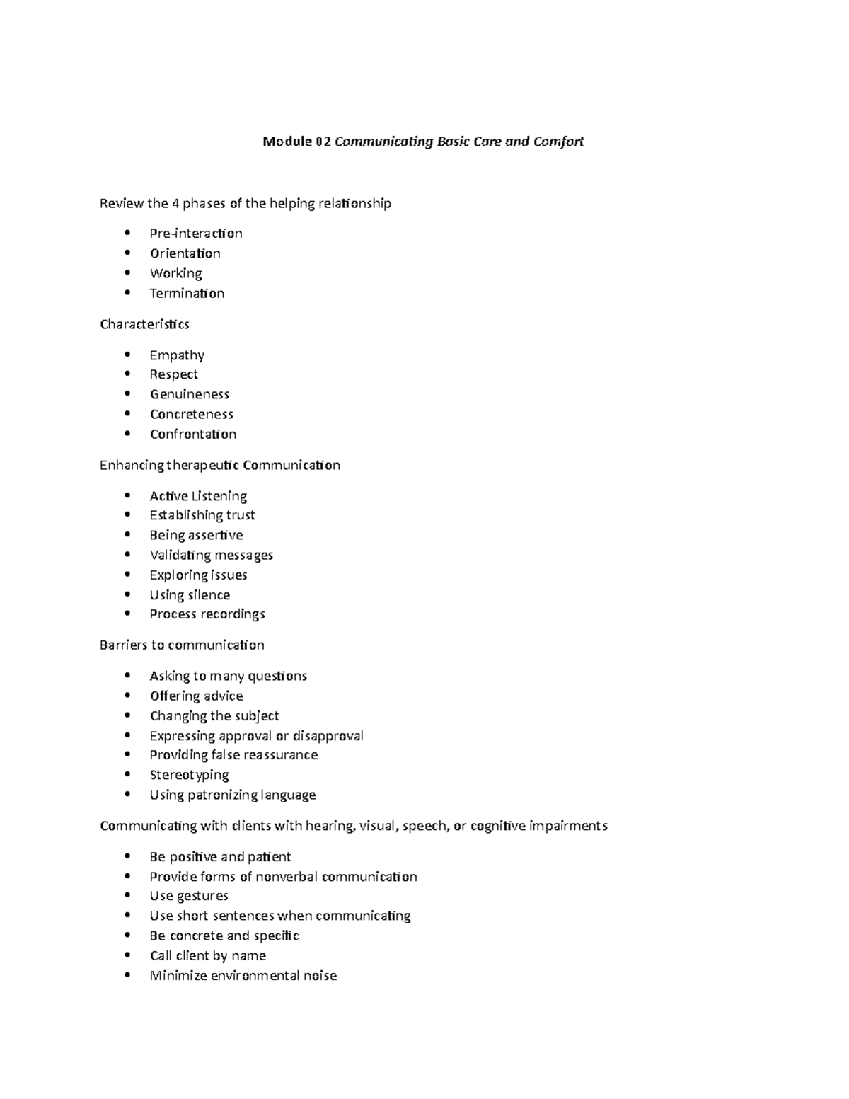 MDC 1 Exam 1 Module 02 Communicating Basic Care and Comfort (1 ...