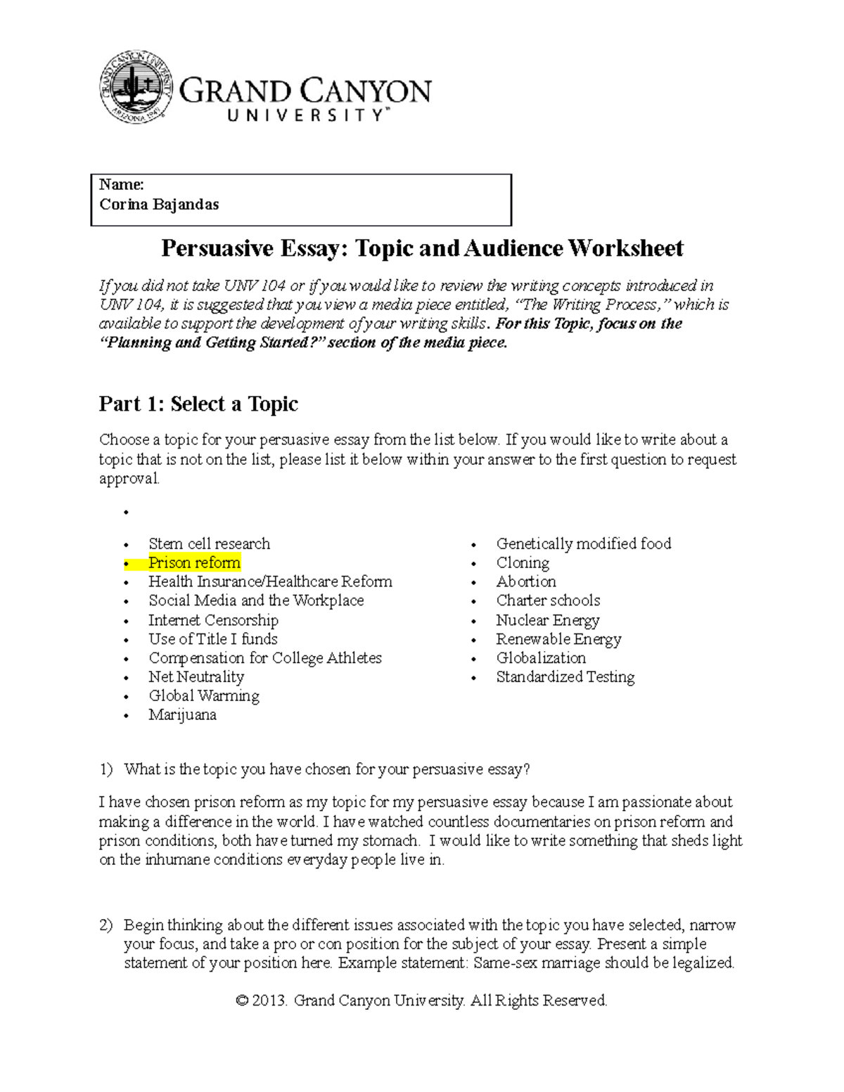 PHI-105 T-1 Persuasive Essay Topicand Audience Worksheet 7-10-17 ...