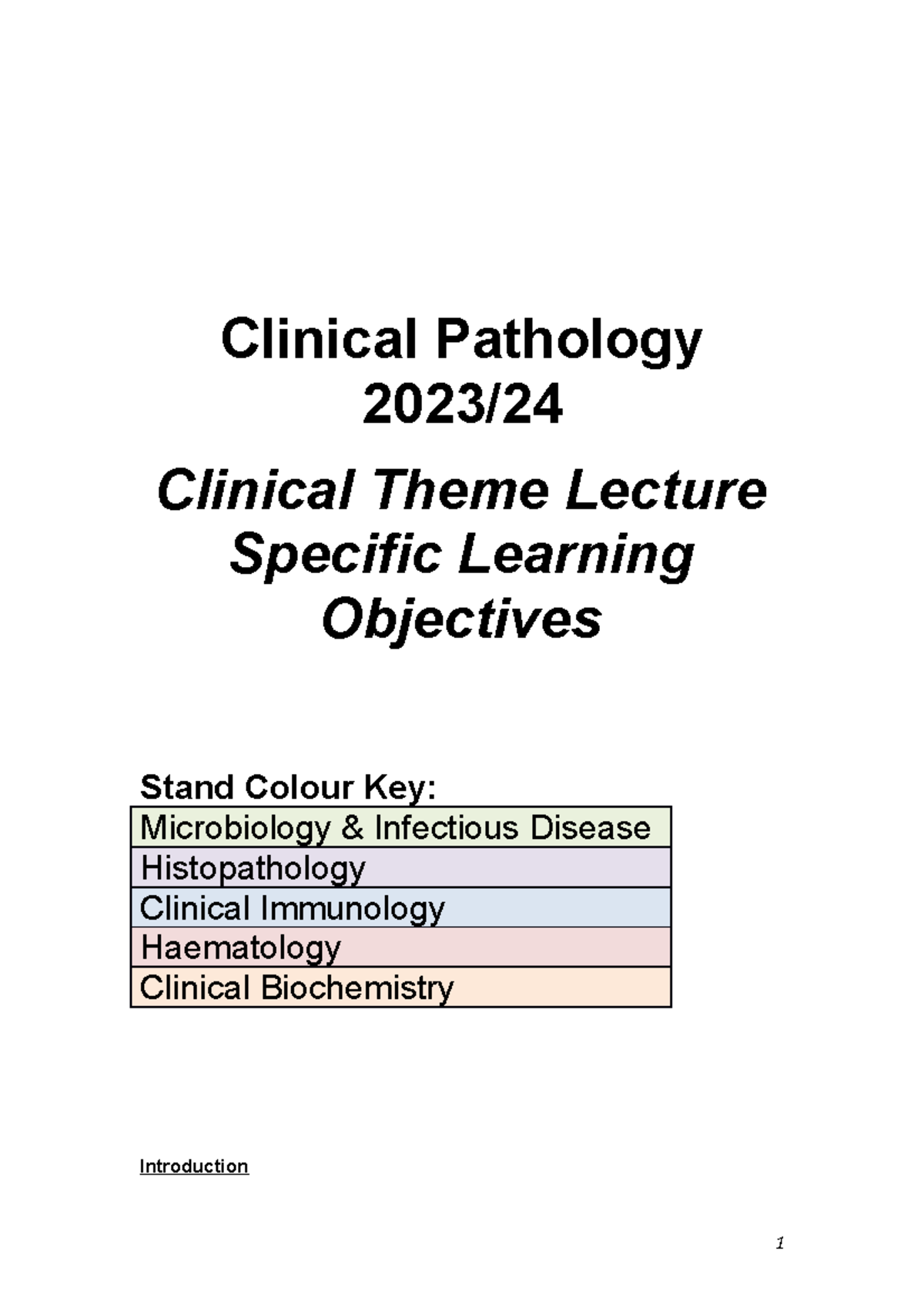 CP Lecture -Specific Learning Objectives - Clinical Pathology 2023 ...