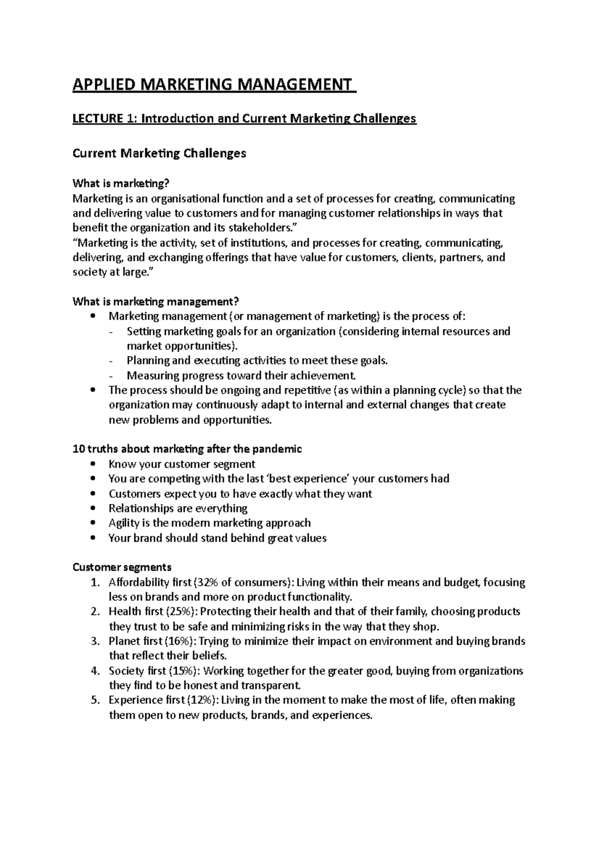 Applied Marketing Management Applied Marketing Management Lecture 1 Introduction And Current