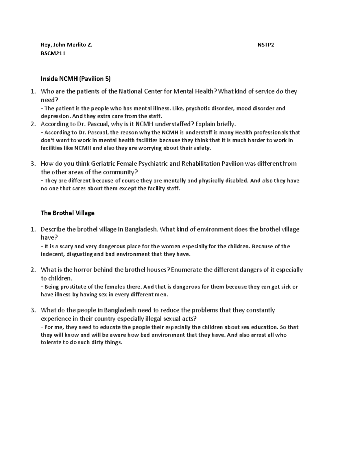 Cm211 Service Learning - Rey, John Marlito Z. NSTP BSCM Inside NCMH ...