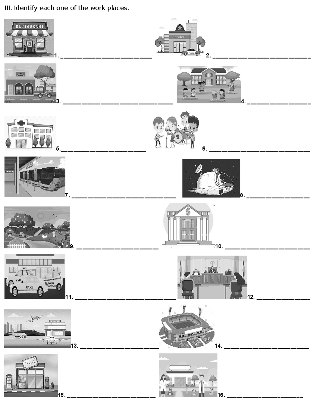 Formative - JOBS - WORK Places - III. Identify each one of the work ...