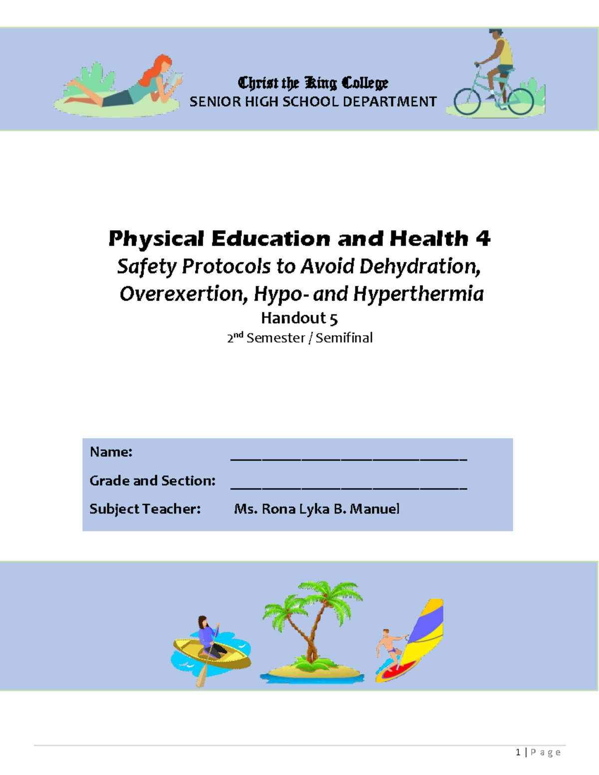 PE4 Handout 5 - pe subject - Physical Education and Health 4 Safety ...
