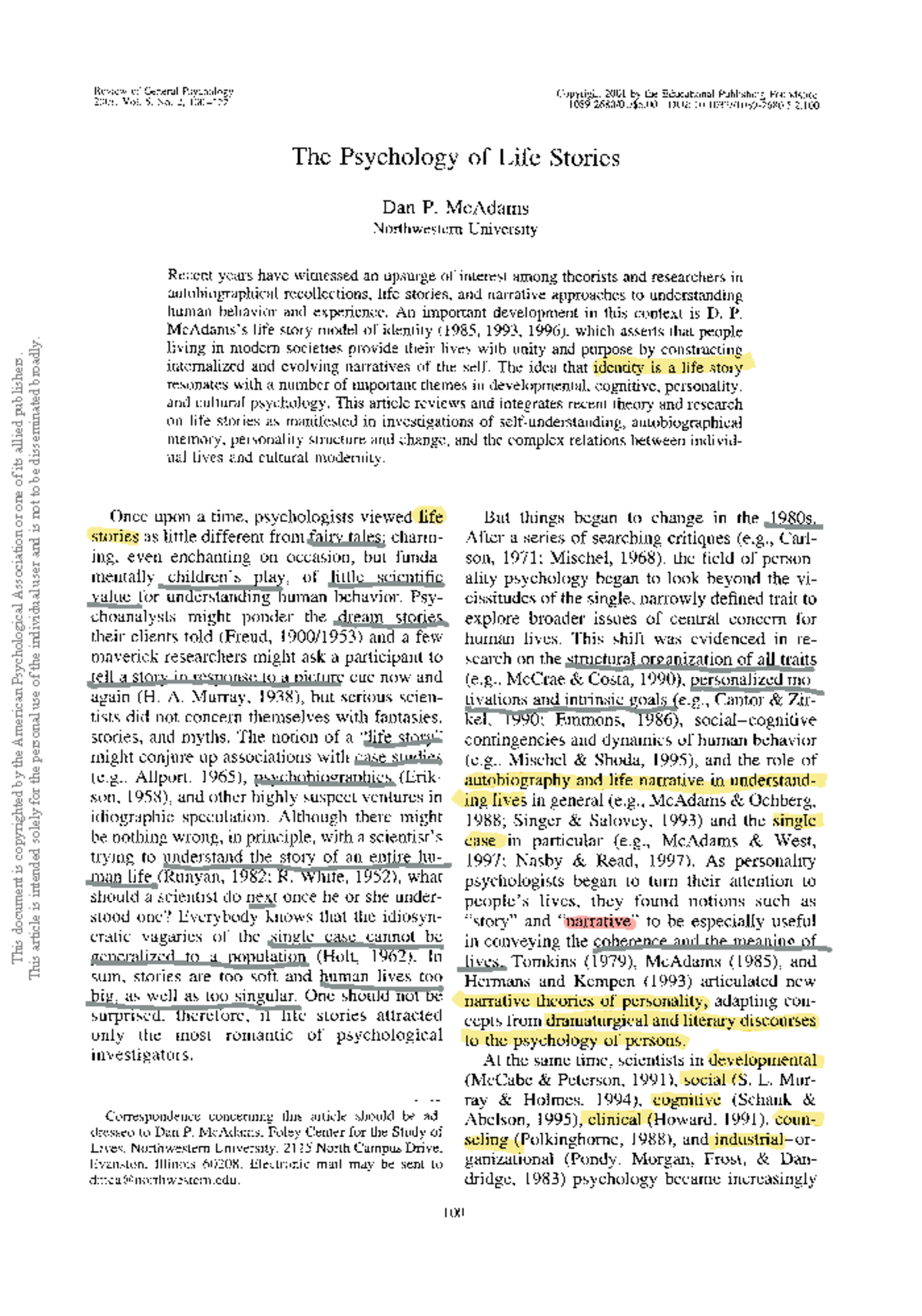 Mcadams The Psychology of Life Stories - Review of General ...