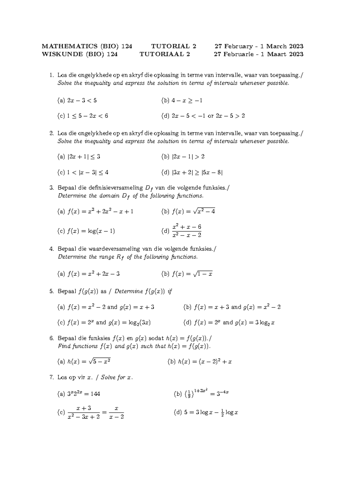 Tut 2 Fractions And Logarithms Mathematics Bio 124wiskunde Bio 124 Tutoriaal 2tutorial 2