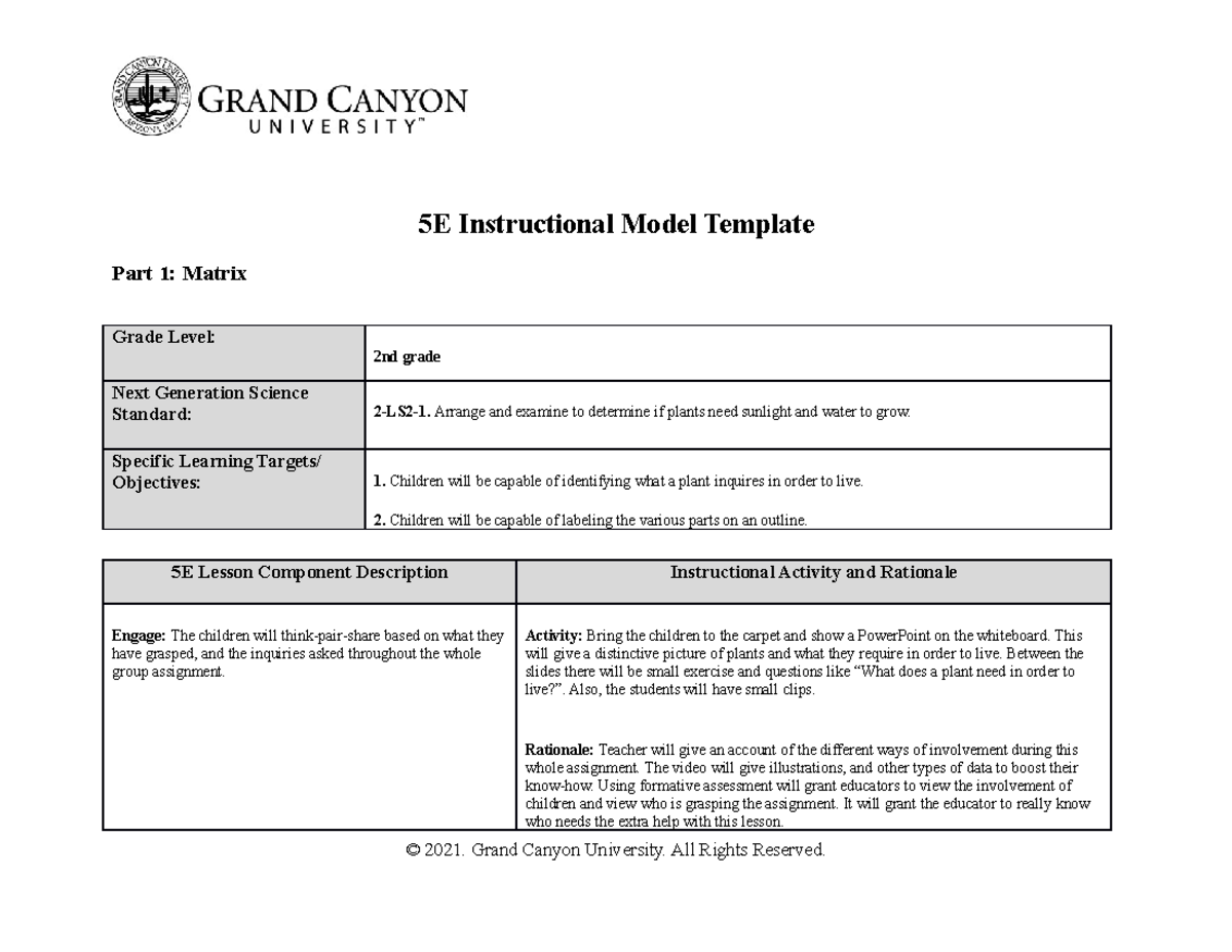 5E Instructional Model PART 2 - 5E Instructional Model Template Part 1 ...