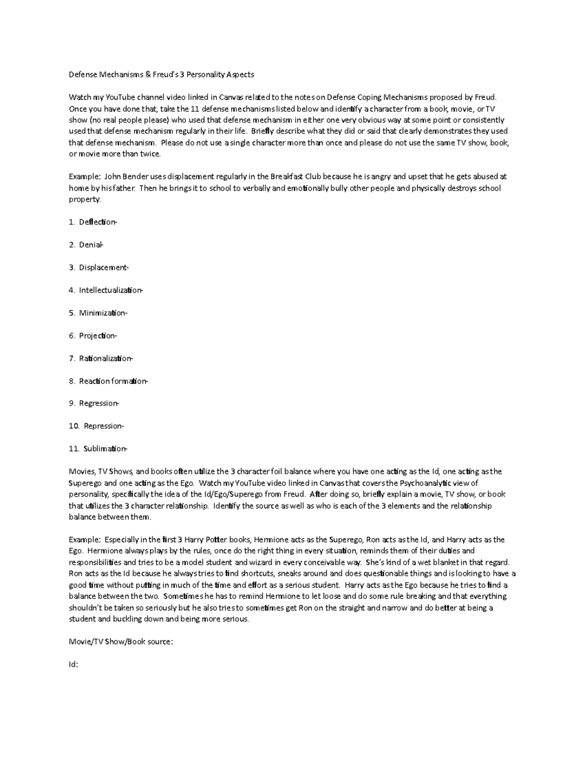 Defense Mechanism Characters - Defense Mechanisms & Freud’s 3 ...