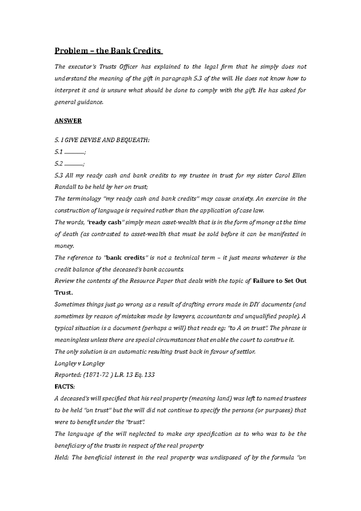 Problem Brief Part 3– the Bank Credits - Problem the Bank Credits The ...