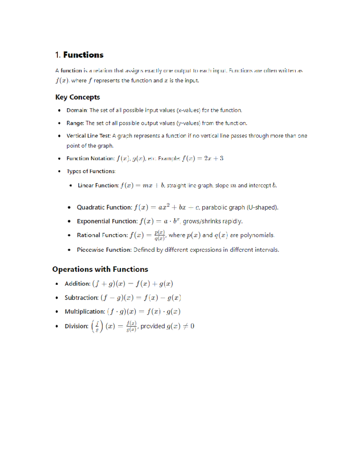 Calc Term Test 1 Notes 1 Functions A Function Is A Relation That Assigns Exactly One Output