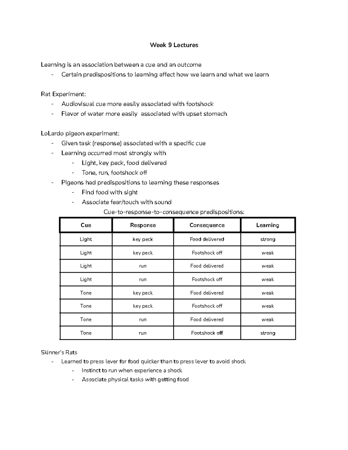 Week 9 Lectures - Week 9 Lectures Learning is an association between a ...