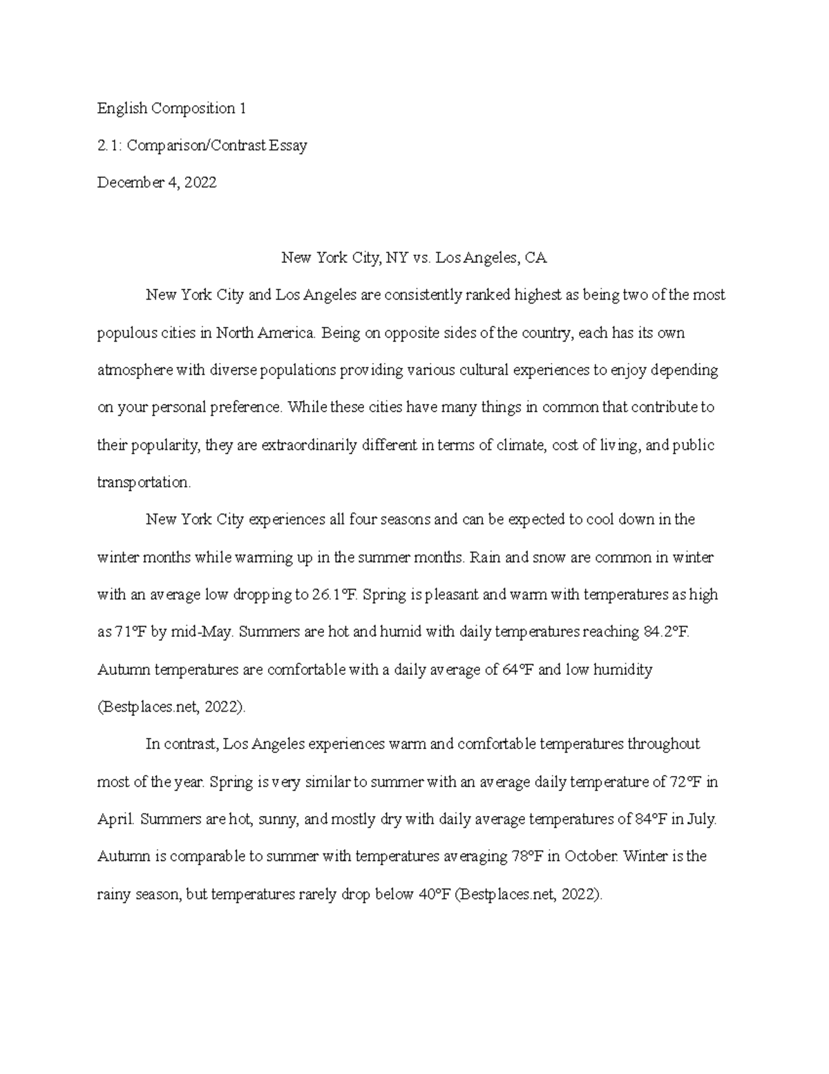 Sophia English Comp 1 -Touchstone 2.1 - Comparison Contrast Essay ...