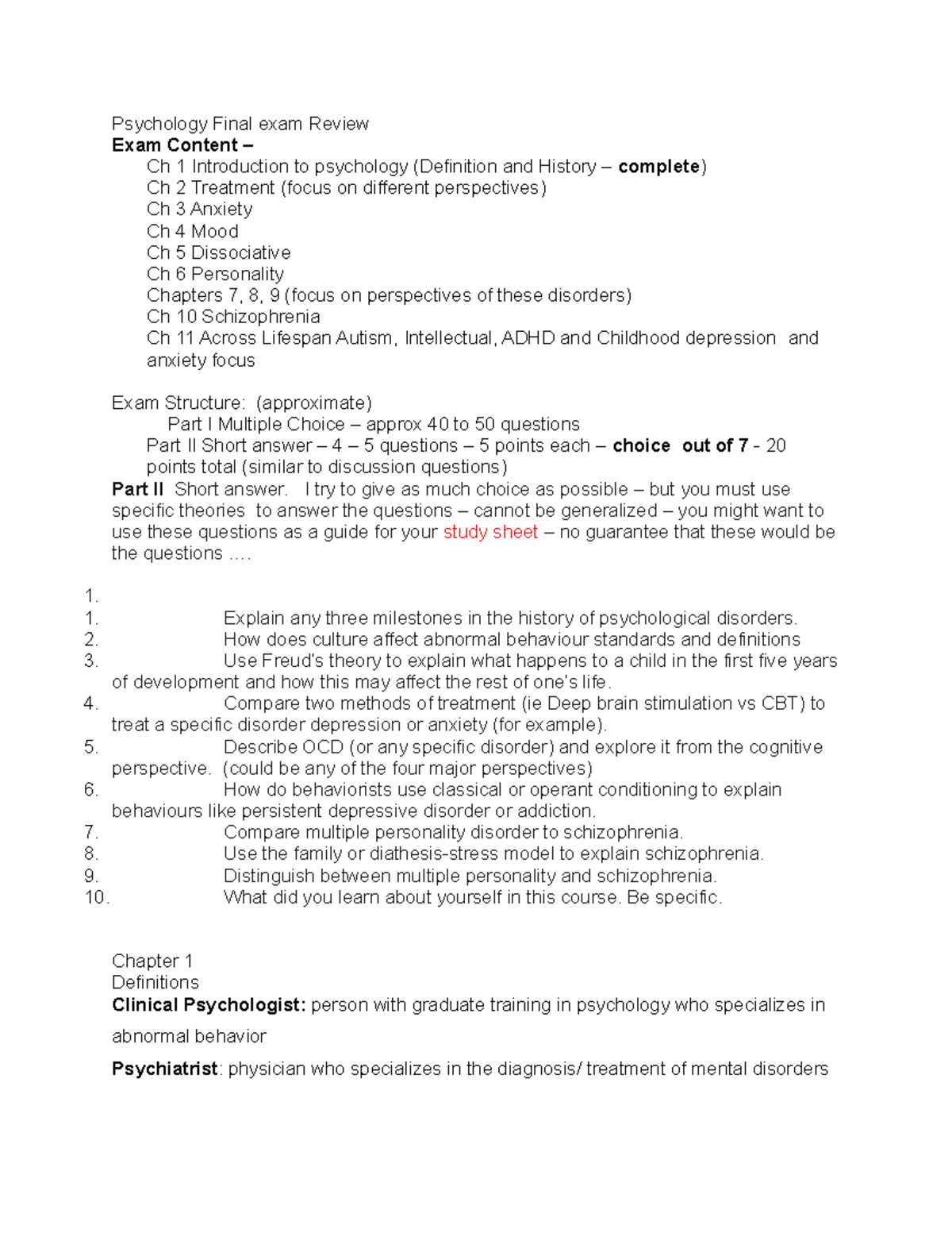 Psychology Final exam Review - I try to give as much choice as possible ...