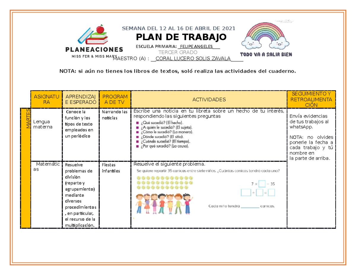 manual de planeación Semana DEL 12 AL 16 DE Abril DE 2021 - SEMANA DEL ...