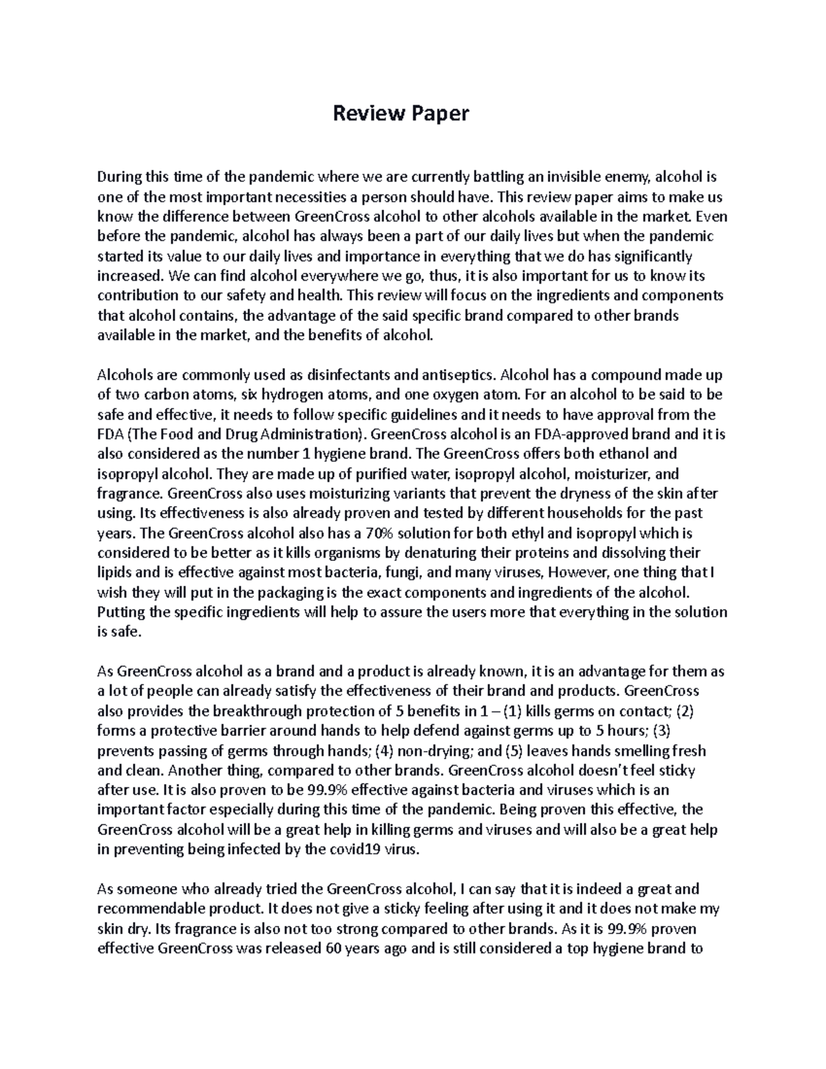 Review Paper - Review Paper During this time of the pandemic where we ...