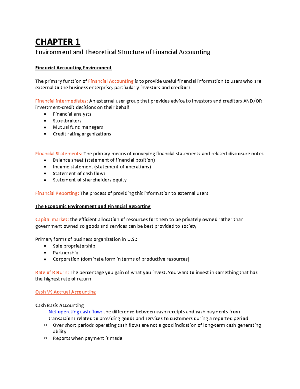ACCT 311 Chapter 1 - Accounting 311 notes - CHAPTER 1 Environment and ...